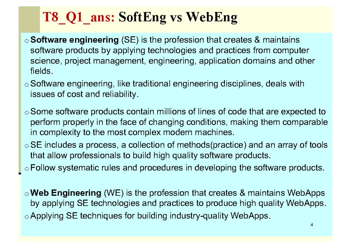 T8sample S - Tutorial8 - T8_Q1_ans: SoftEng vs WebEng o Software ...