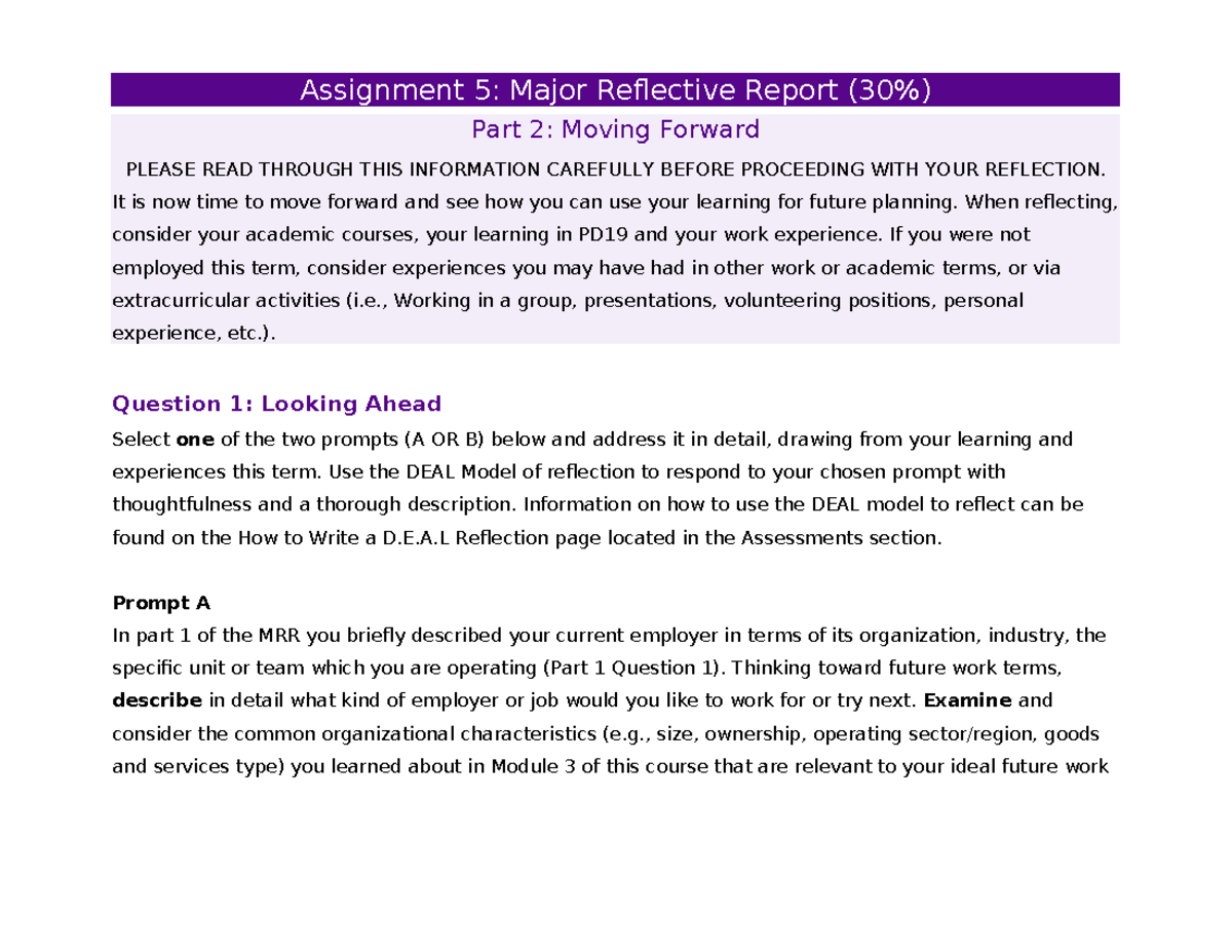 Major Reflective Report template - Assignment 5: Major Reflective ...