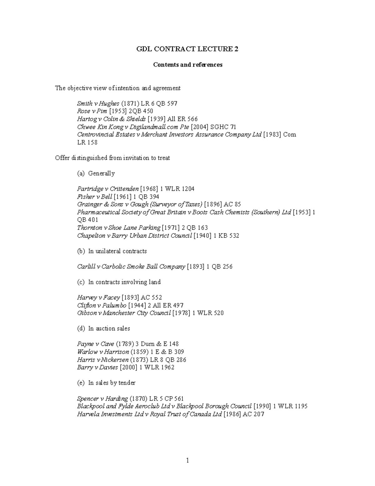 Lecture 2 - Offers - David Herling - GDL CONTRACT LECTURE 2 Contents and references The ...