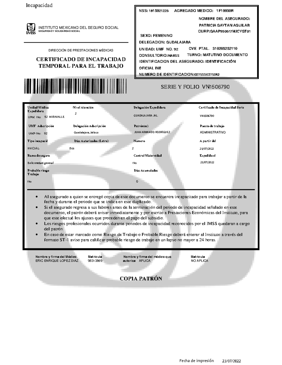 434704698 371736047 Justificante Incapacidad Imss Autoguardado ...