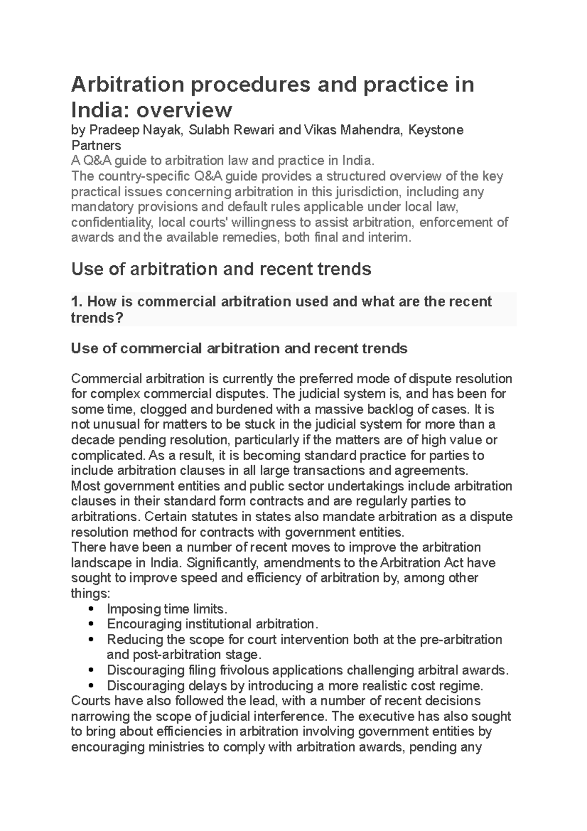 Arbitration procedures and practice in India - Arbitration procedures ...