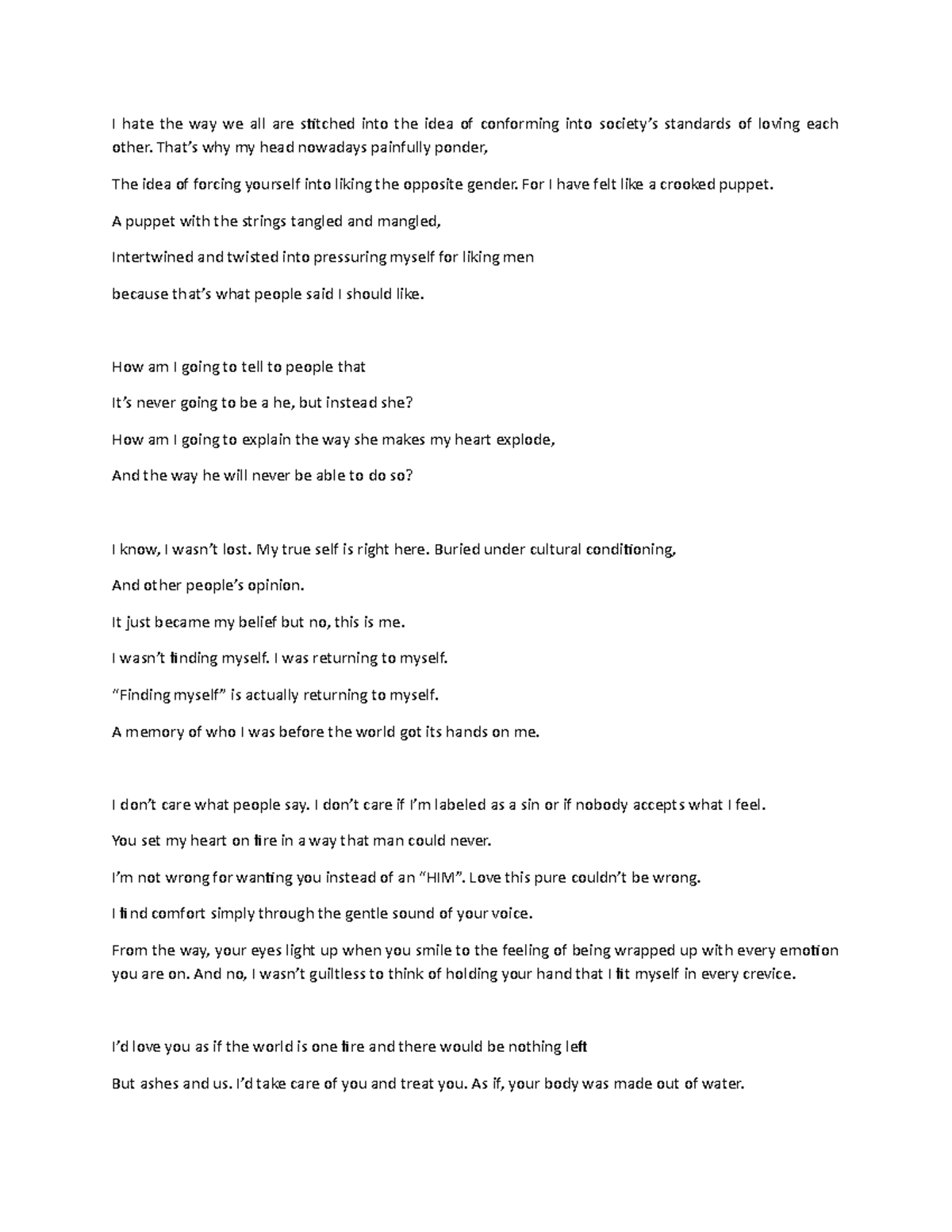 sample assingment poetry - I hate the way we all are stitched into the ...