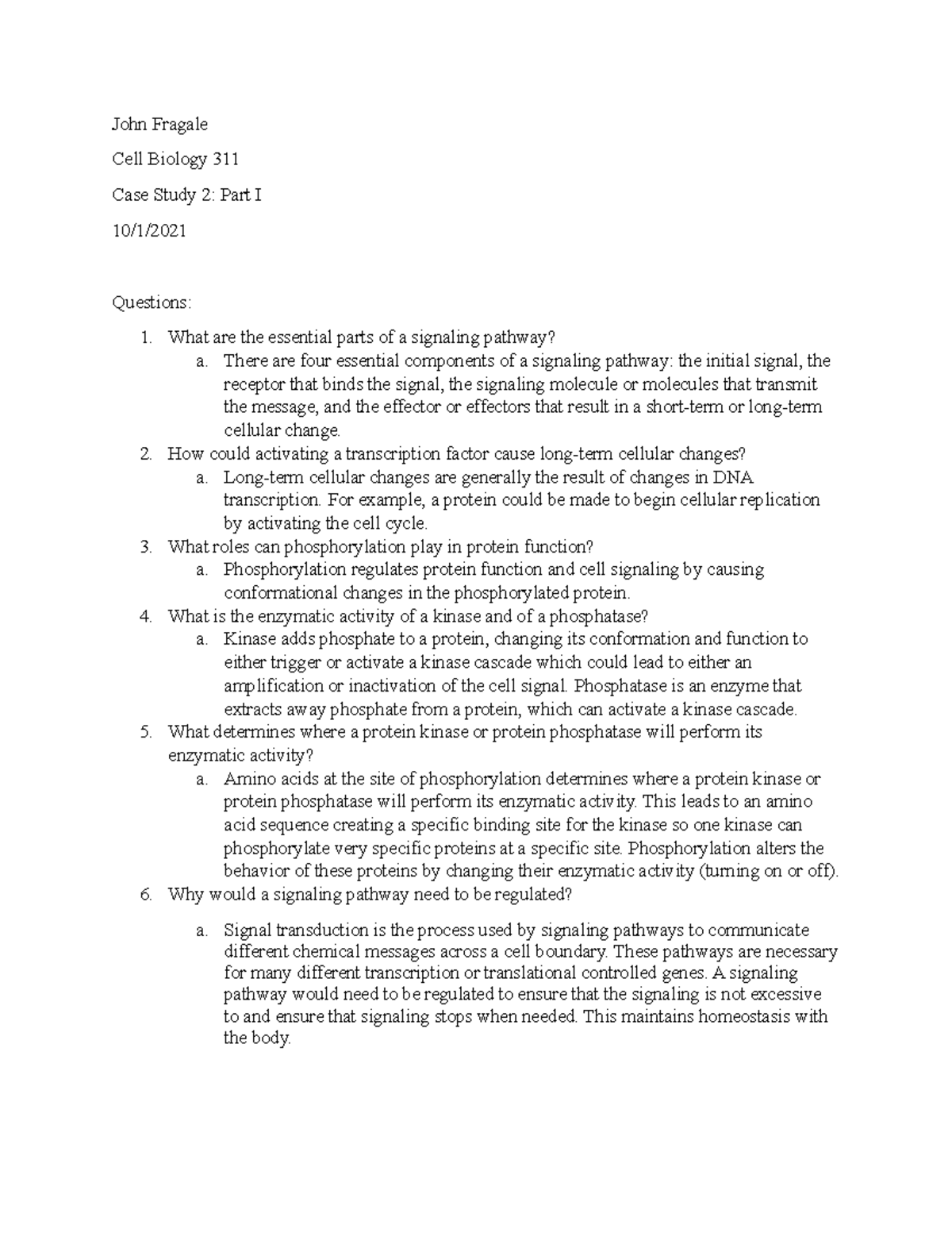 Principles of Cell Biology Case Study 2 Part I - John Fragale Cell ...