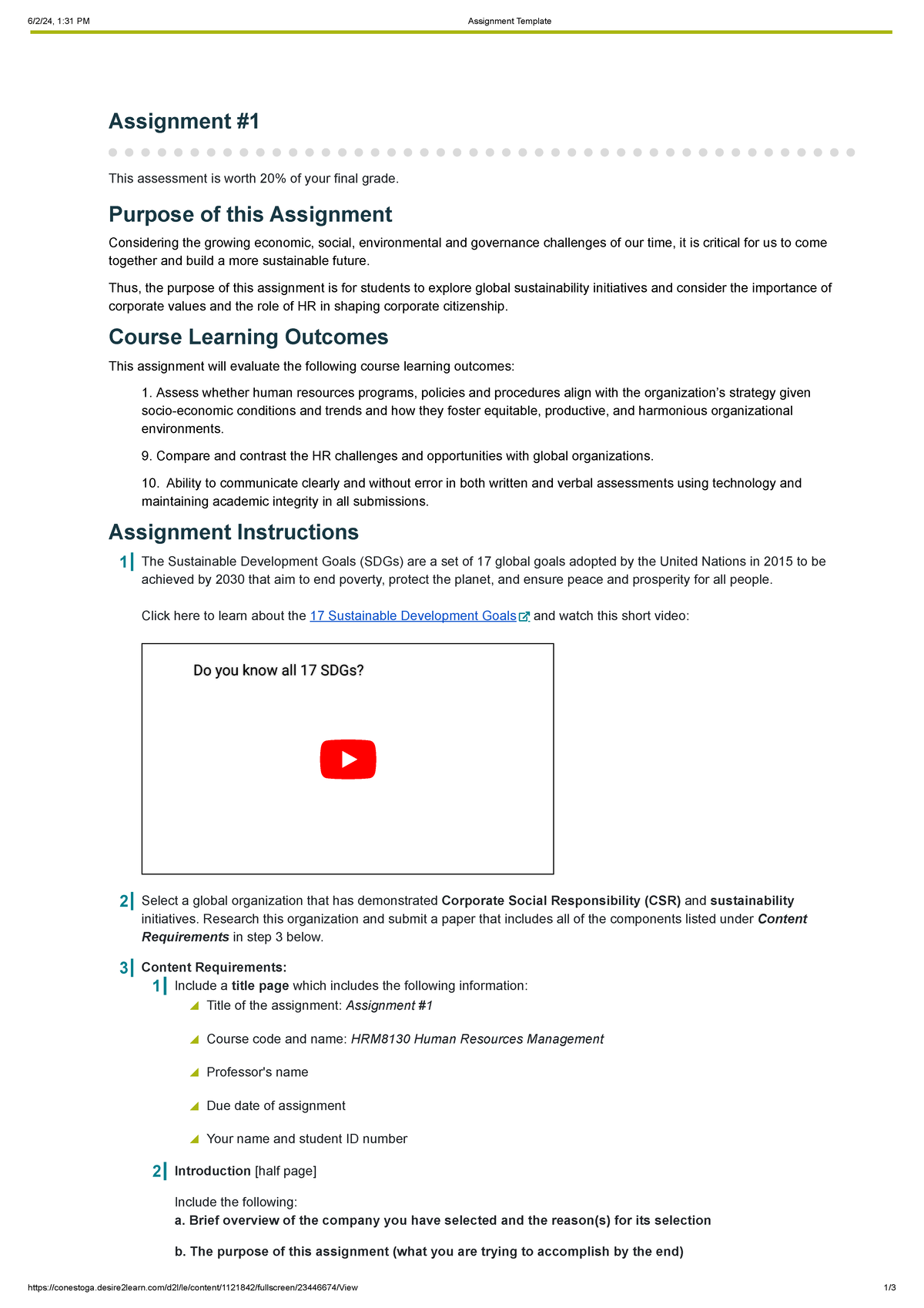 Assignment #1 Instructions - HRM8130-24S-Sec2-Human Resources Management - Assignment This - Studocu