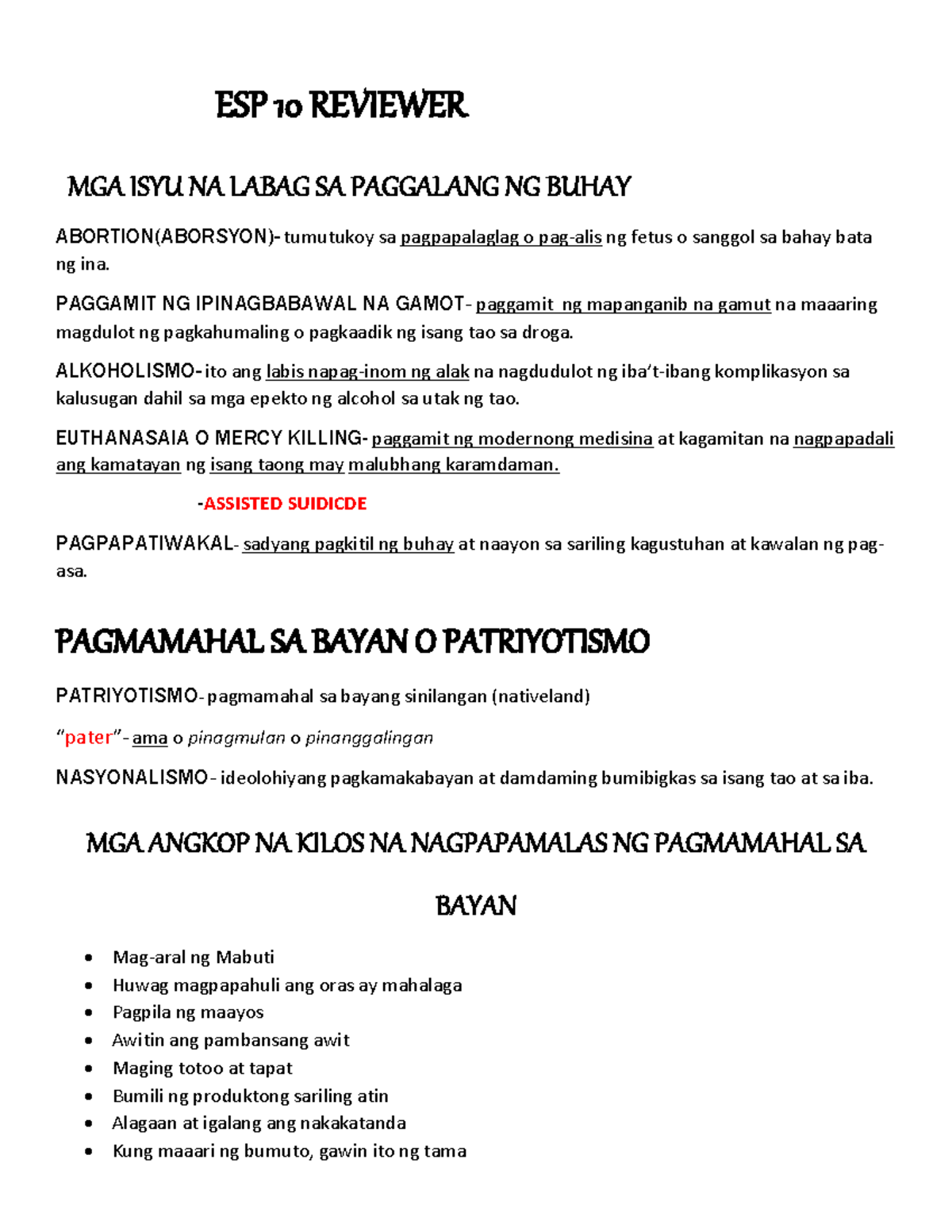 ESP-10- Reviewer - assignment - ESP 10 REVIEWER MGA ISYU NA LABAG SA ...