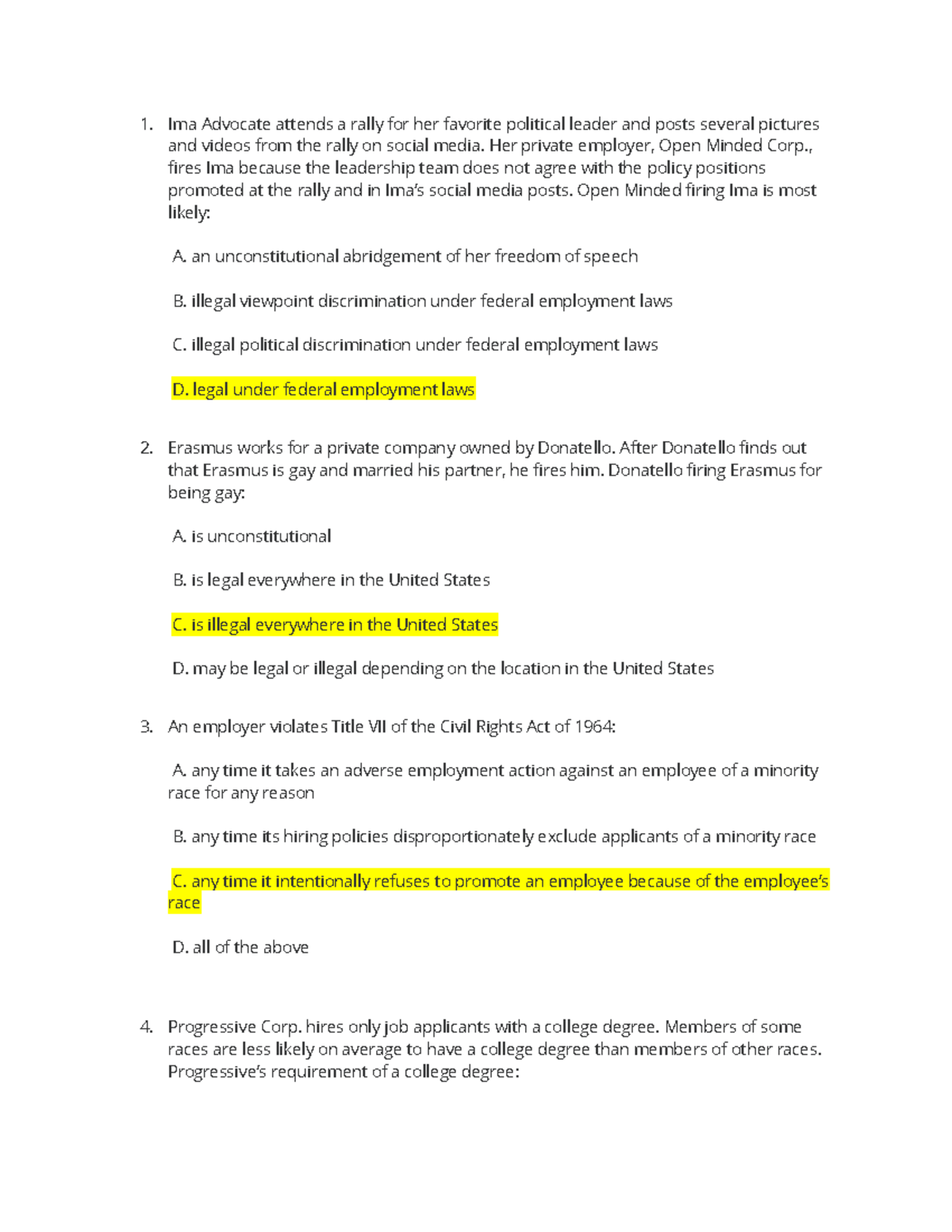 Practive Quiz 2 - Professor Bjon Berg - Ima Advocate attends a rally ...