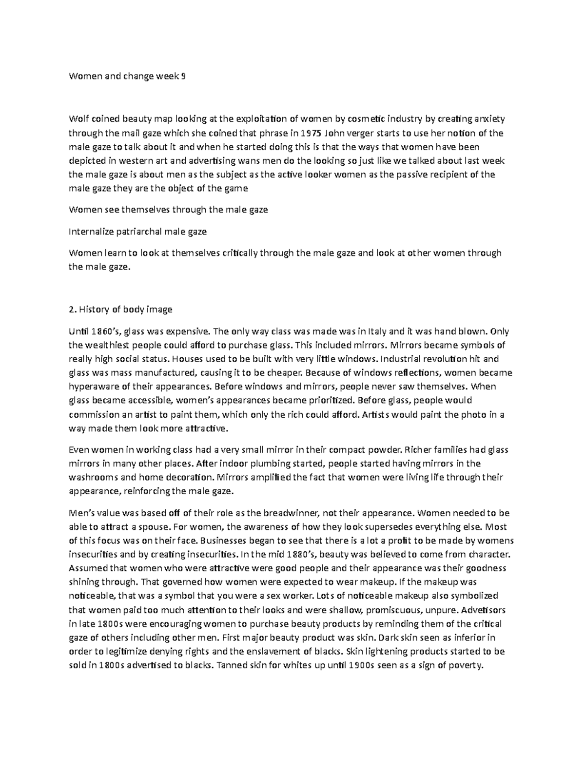 Women and change week 9 - History of body image Until 1860’s, glass was ...