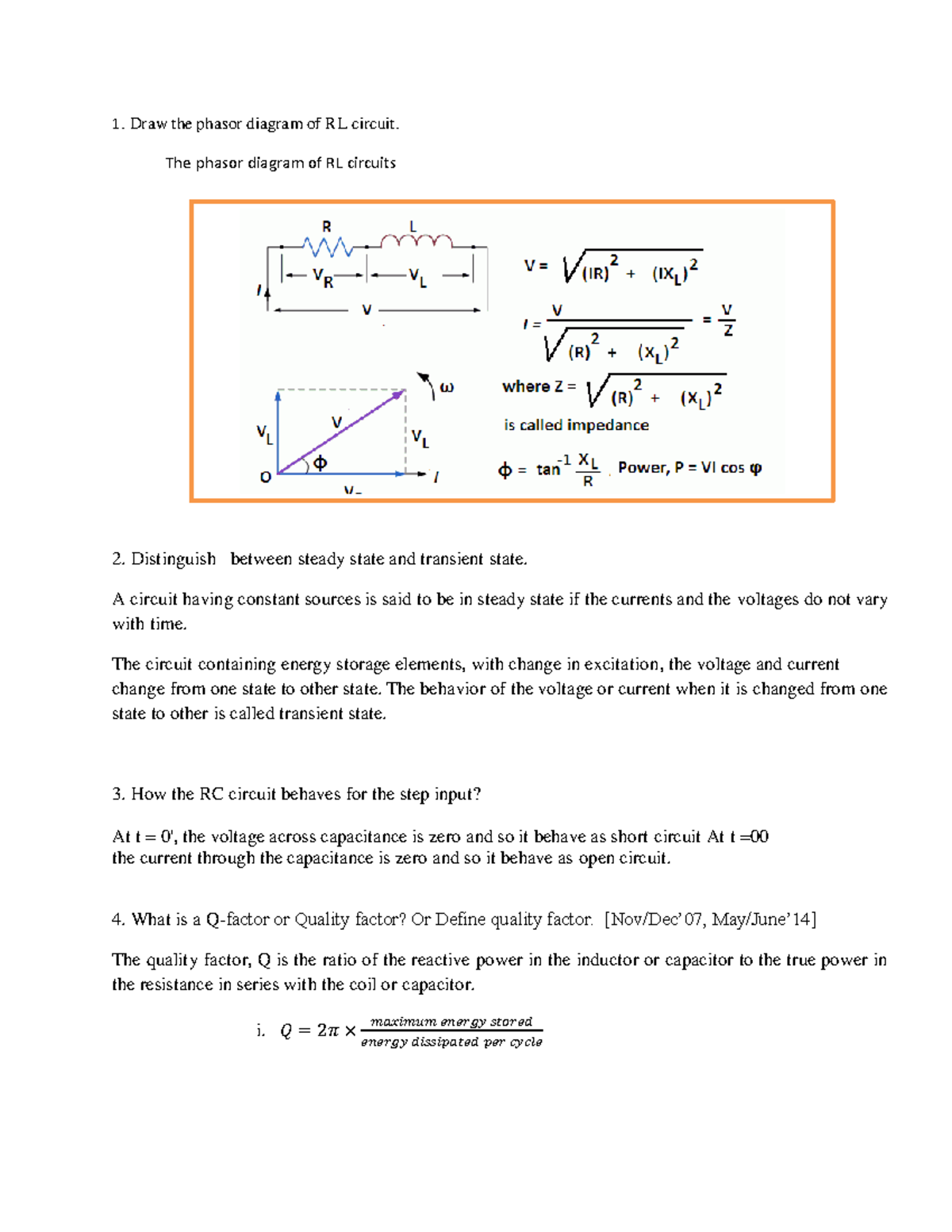 CA Internal 2 - By jonnes - Draw the phasor diagram of RL circuit. The phasor diagram of RL ...