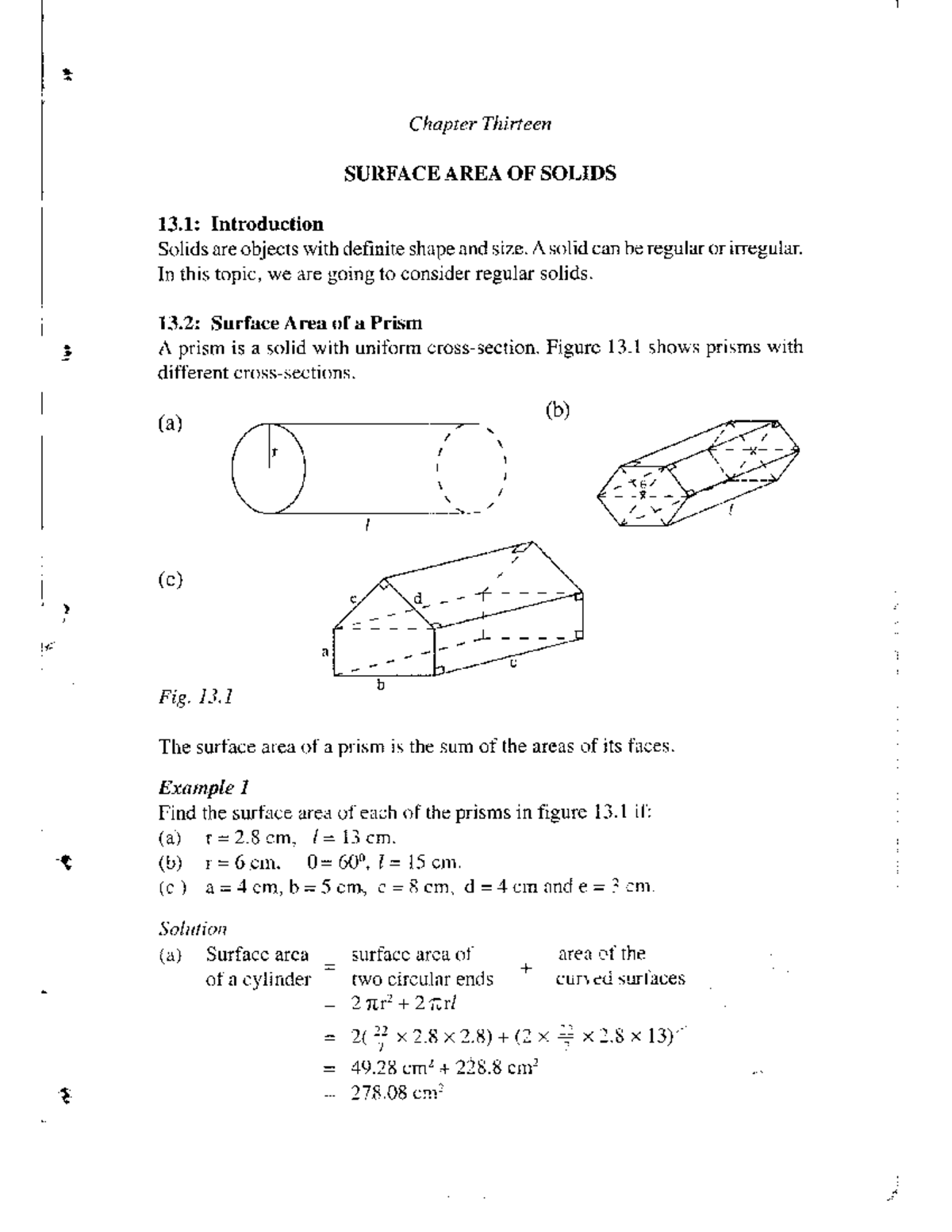 Maths volumes and area - NOTES - Chapter Thirteen SURFACE AREA OF ...