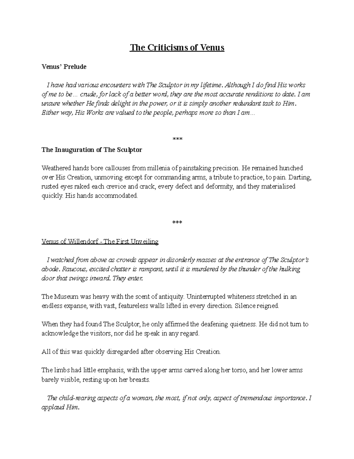 The Criticisms of Venus - Reading to Write - The Criticisms of Venus ...