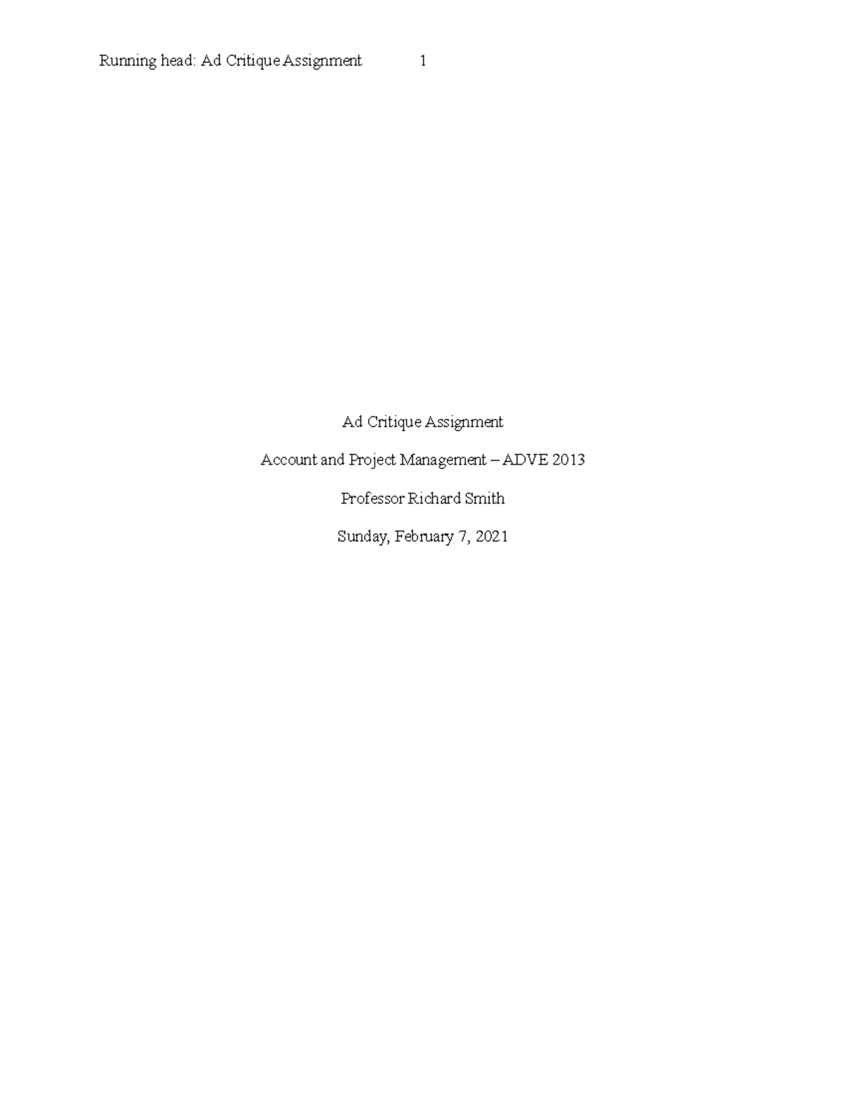 ADVE2013 Ad Critique - Running head: Ad Critique Assignment 1 Ad ...