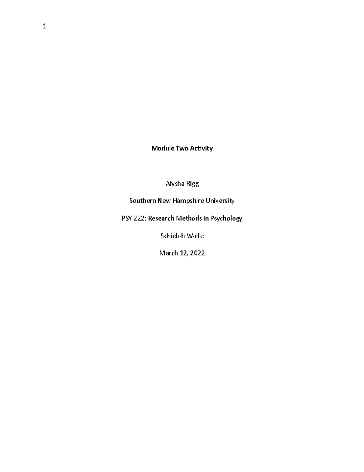 PSY222 Module Two Activity - Module Two Activity Alysha Rigg Southern New Hampshire University ...