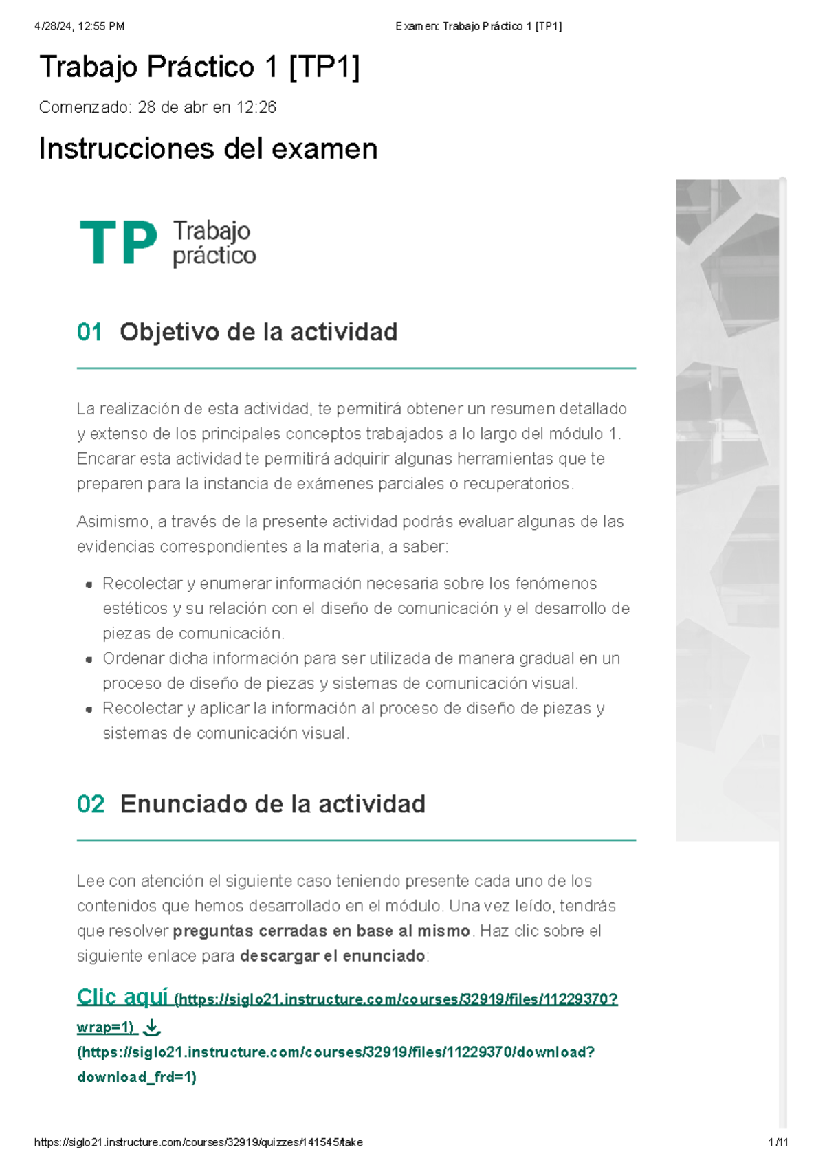 TP1 Estética 65% - TP CANVAS - Trabajo Práctico 1 [TP1] Comenzado: 28 ...