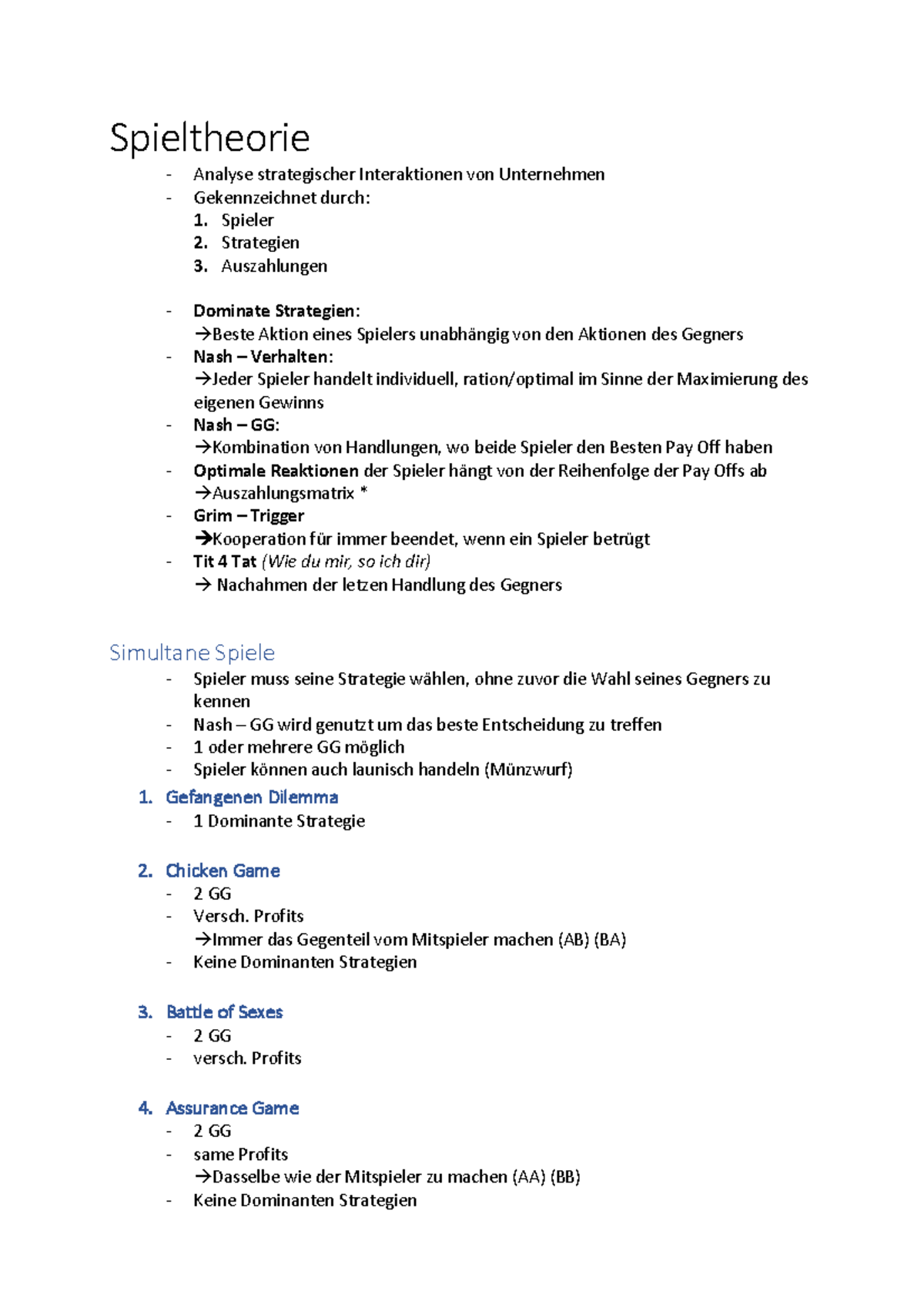 Spieltheorie - Zusammenfassung - Spieltheorie Analyse strategischer ...