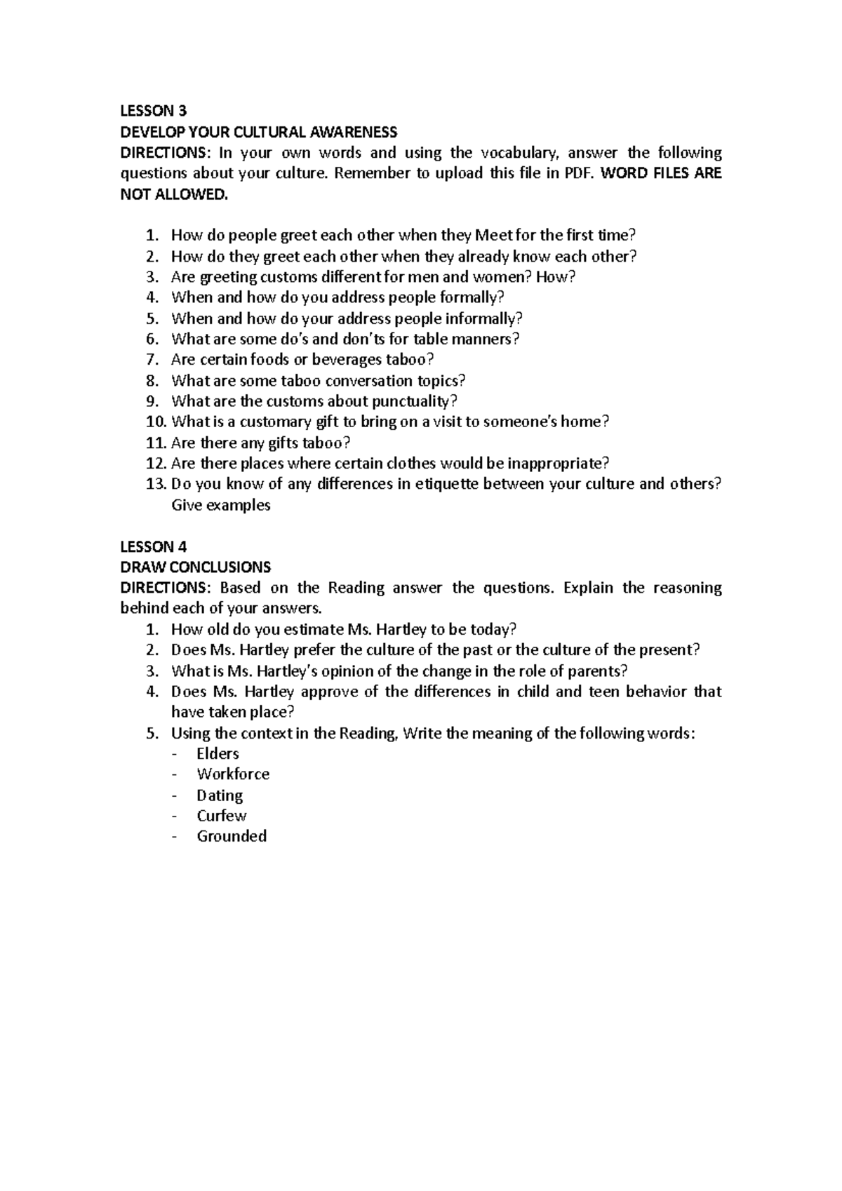 Lesson 3 classwork - Es para estudio - LESSON 3 DEVELOP YOUR CULTURAL ...