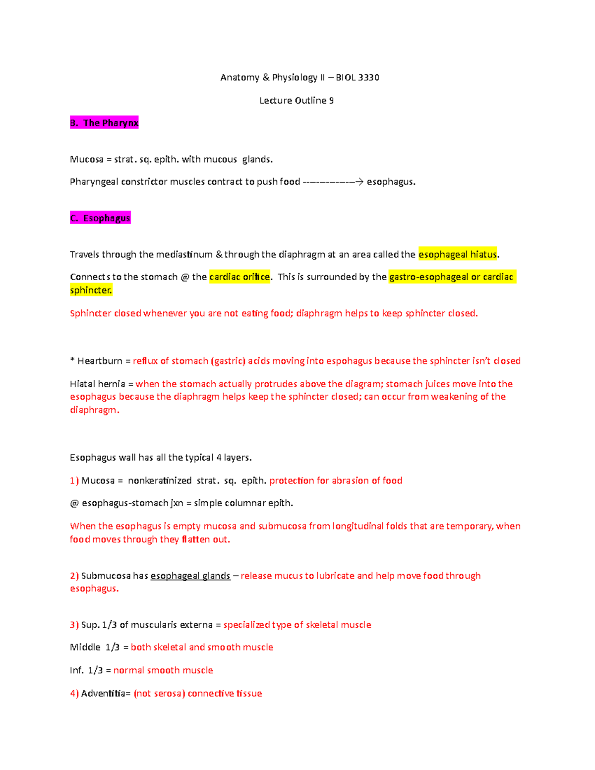 Exam 3 - Outline 9 - Professor Roop - fill in the blank lecture notes ...