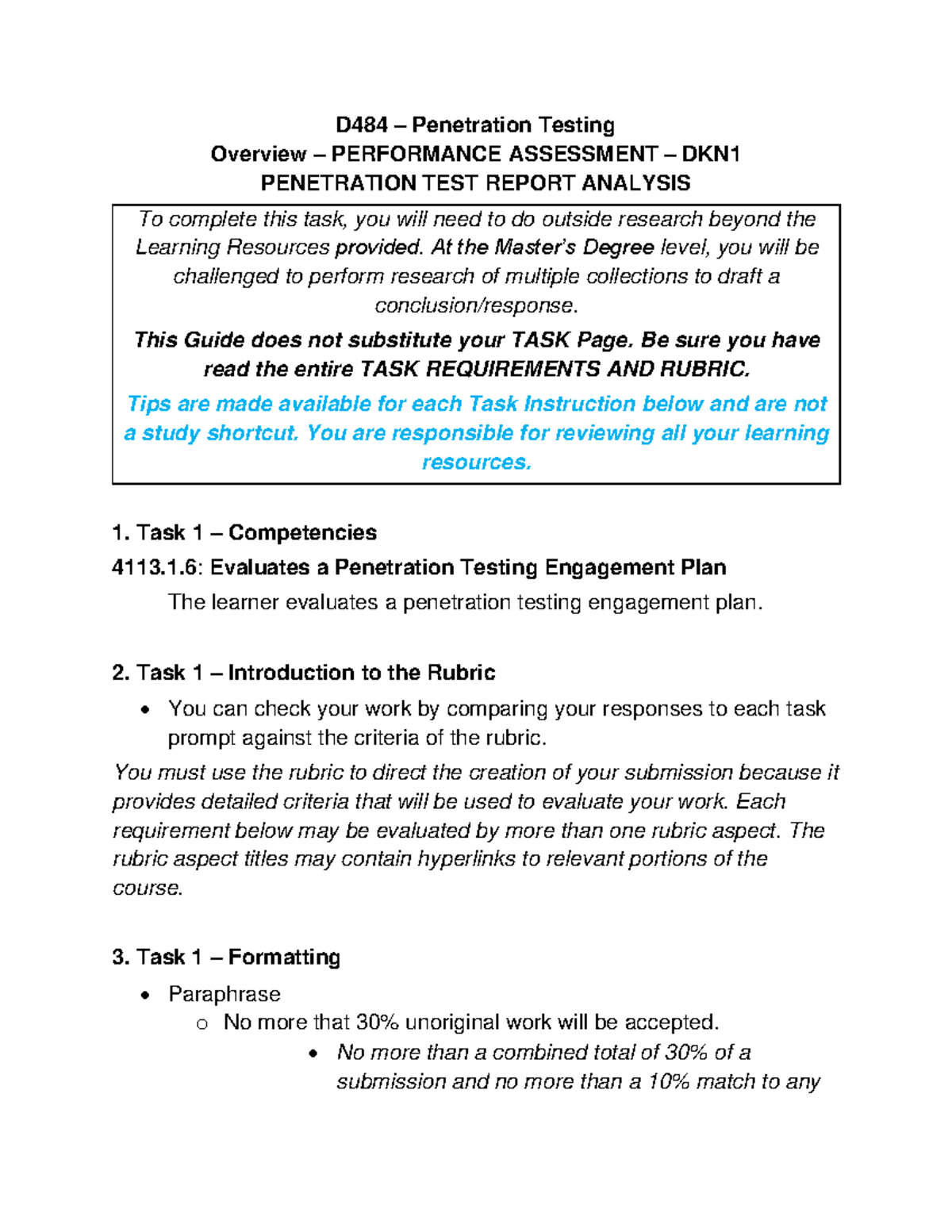 D484 -DKN1 - TASK Guide - D 484 – Penetration Testing Overview ...