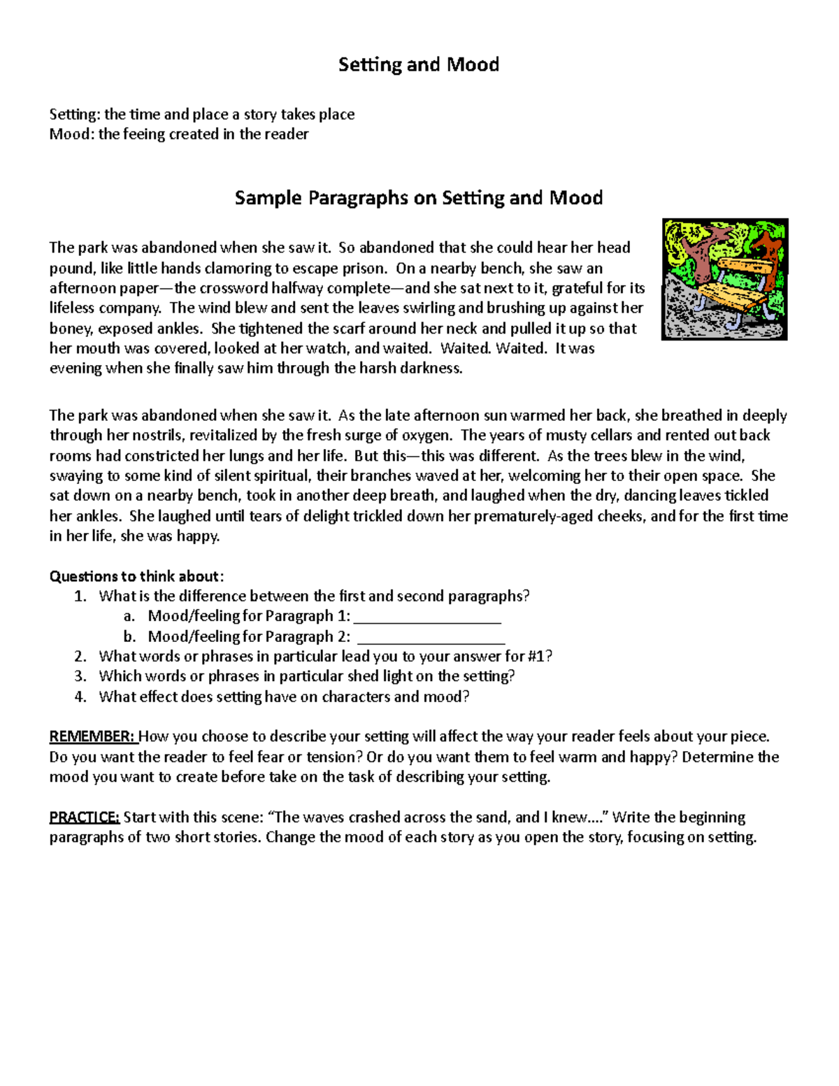 Setting and Mood - jgvhkjl - Setting and Mood Setting: the time and ...