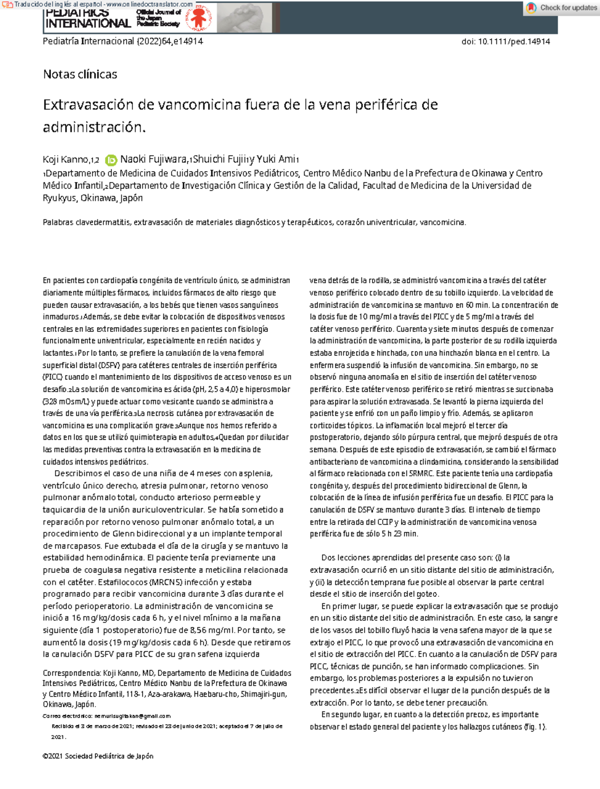Pediatrics International - 2021 - Kanno - Extravasation of vancomycin ...