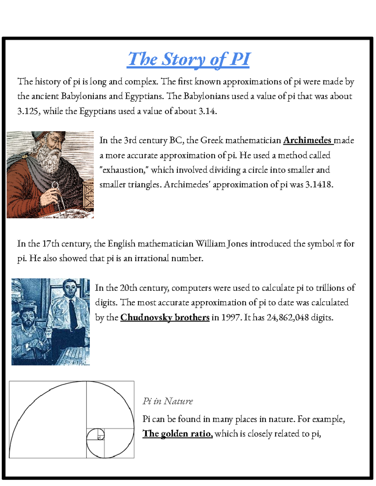 Untitled document - The Story of PI The history of pi is long and ...
