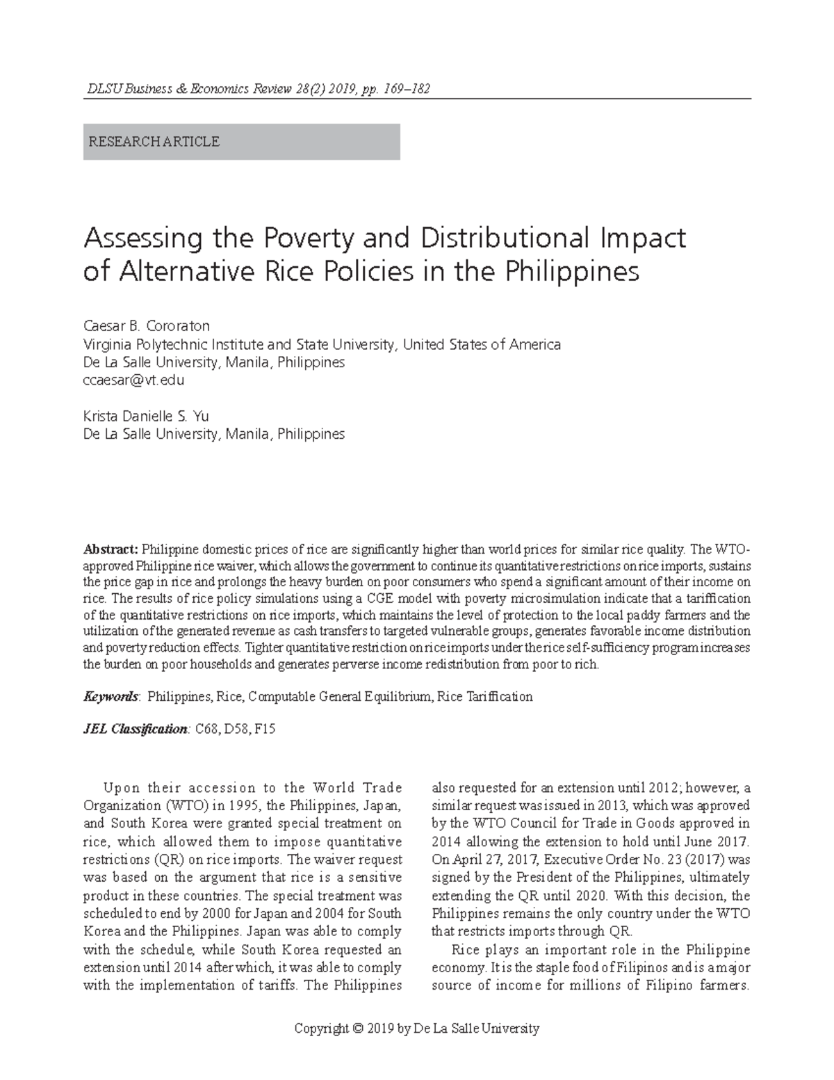 Assessing the poverty and distributional impact of alternative rice ...