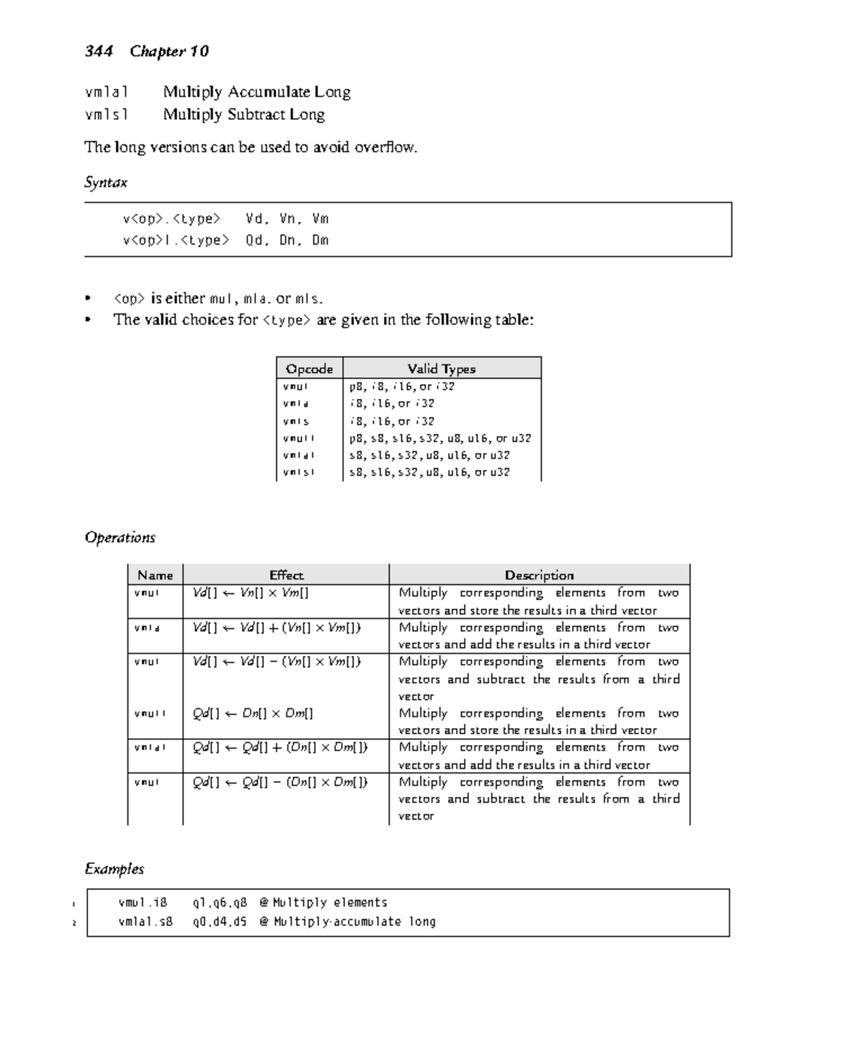 Modern Assembly Language Programming-83 - 344 Chapter 10 vmlal Multiply Accumulate Long vmlsl ...