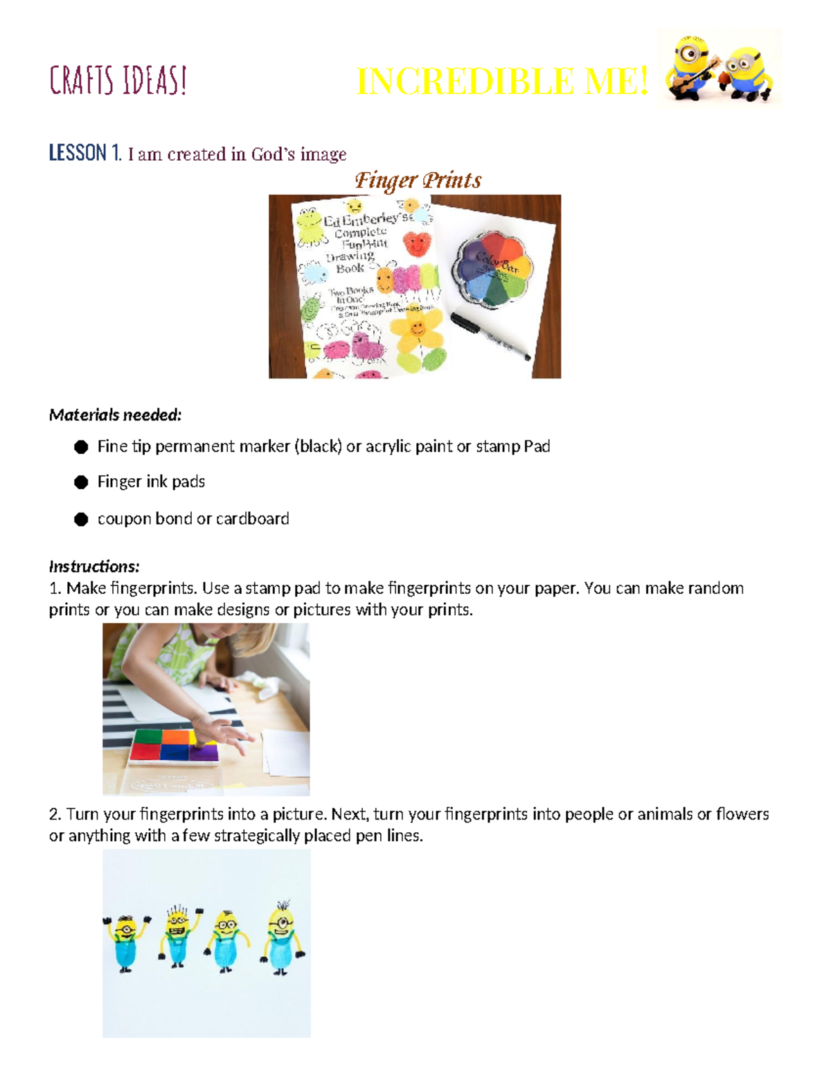 All Crafts Ideas - ..... - LESSON 1. I am created in God’s image Finger ...