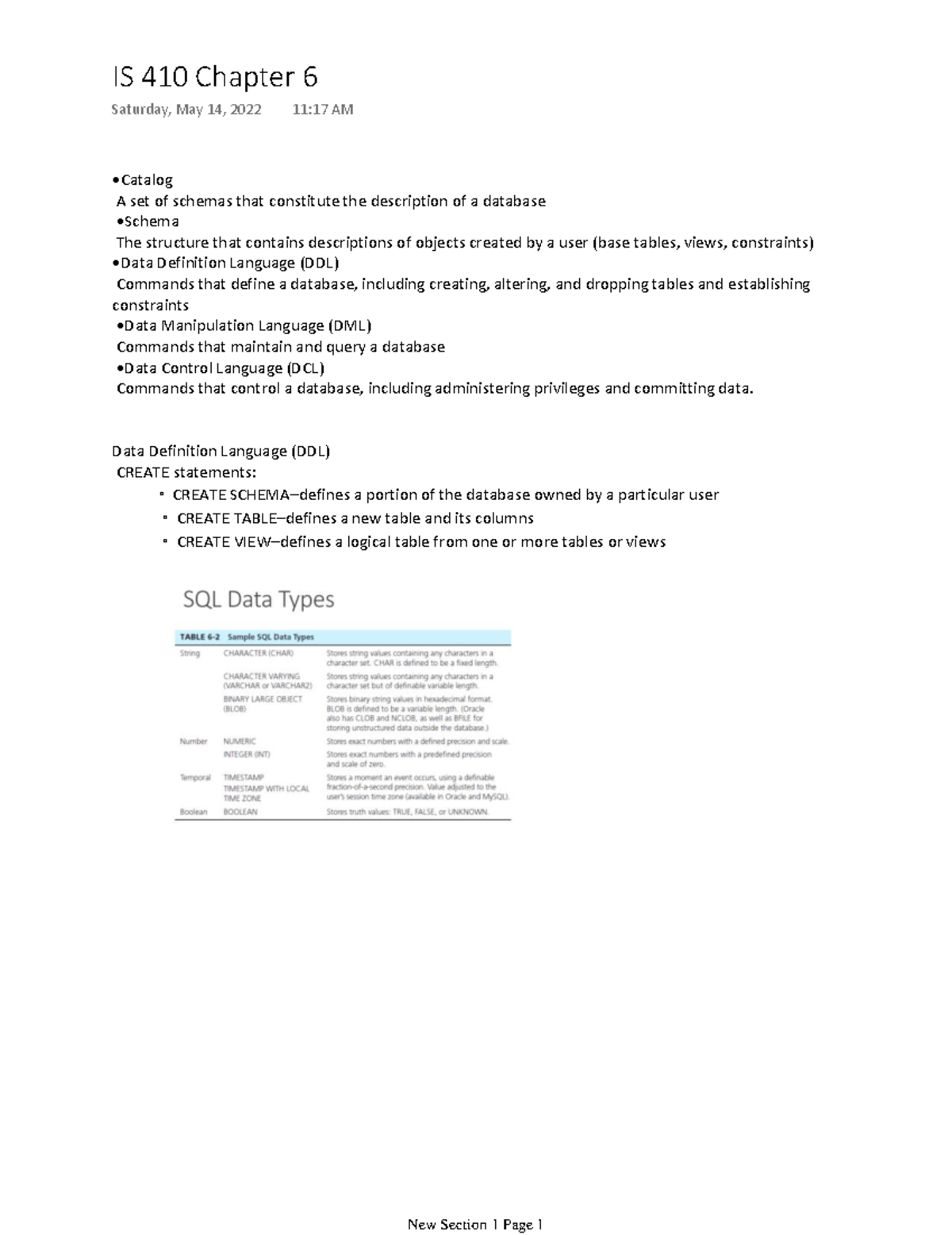 IS 410 Chapter 6 - •Catalog A set of schemas that constitute the ...