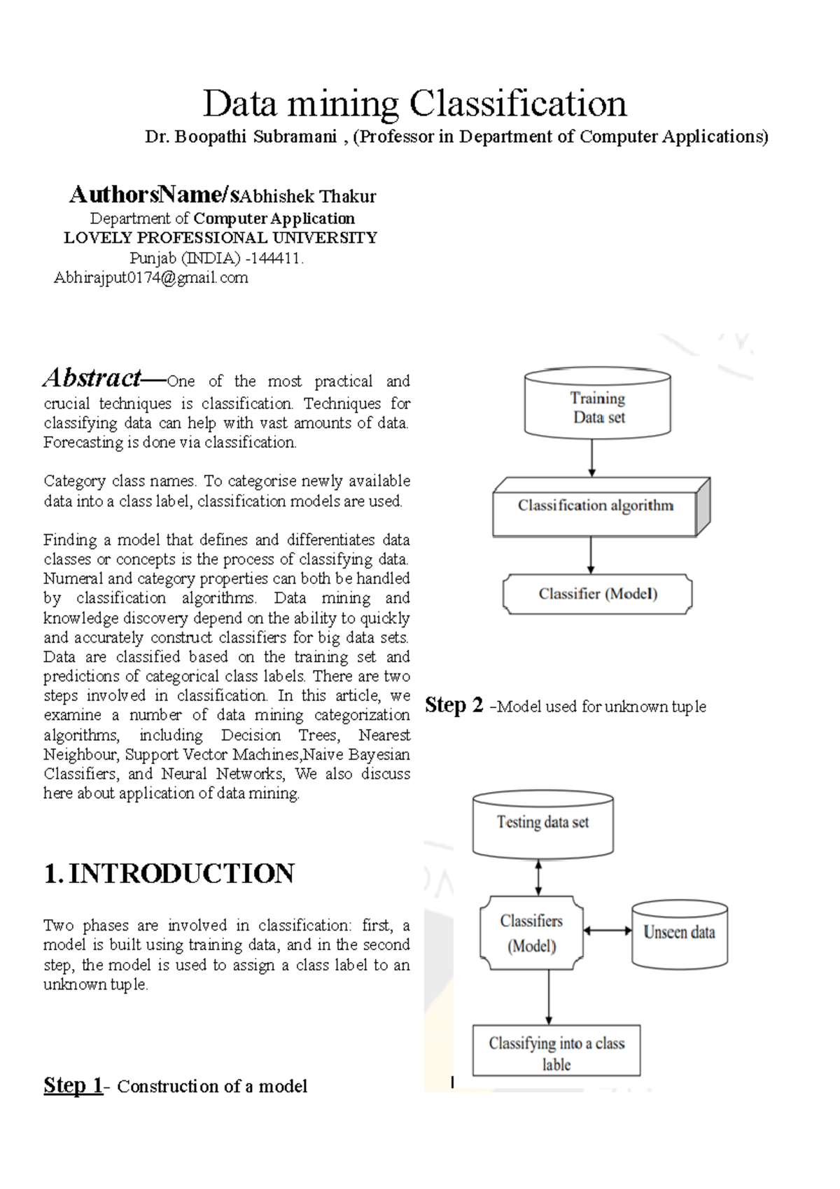 Abhisek linux 448 - data mining classification - Data mining Classification Dr. Boopathi ...