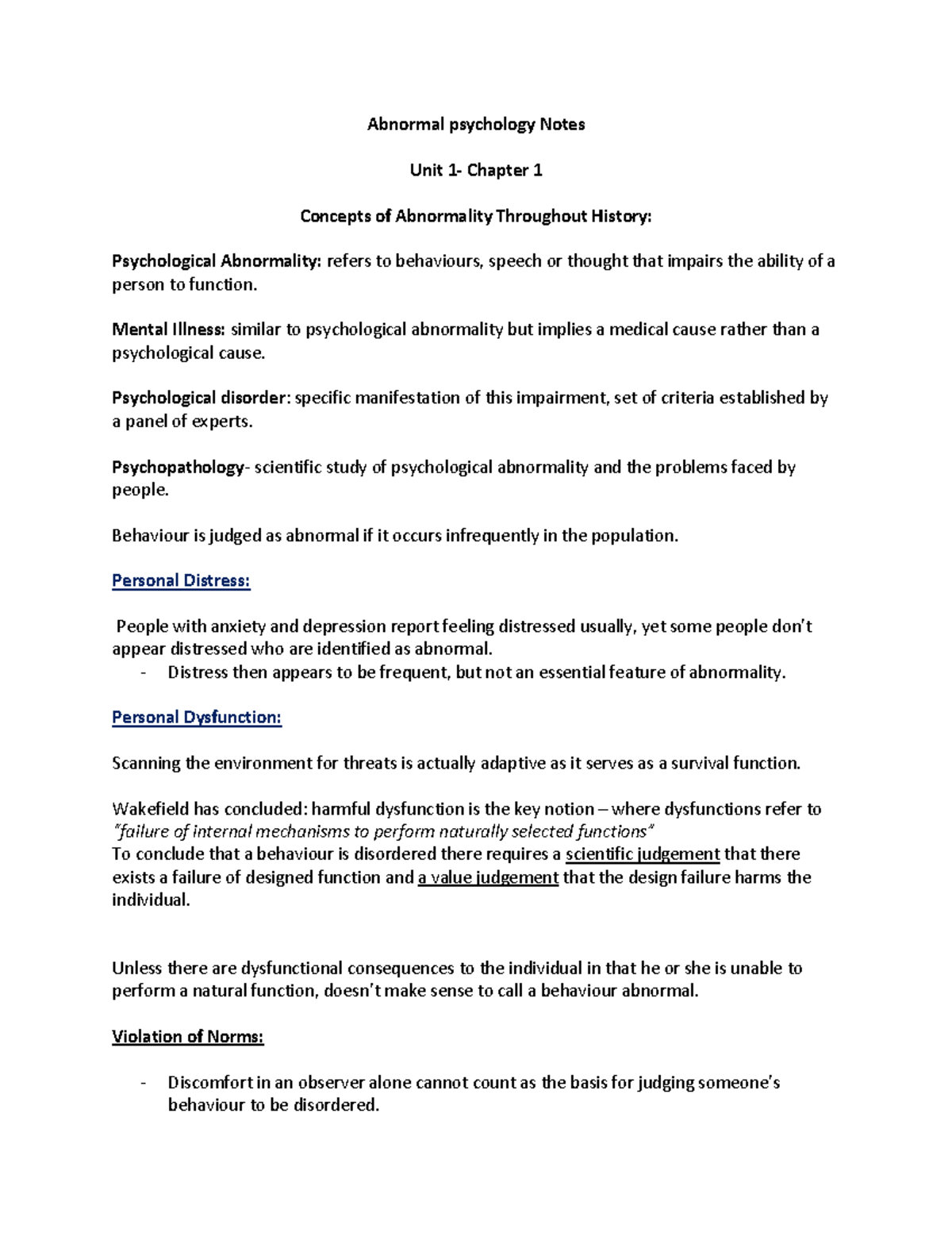 Abnormal psychology Notes- 2490 - Abnormal psychology Notes Unit ...