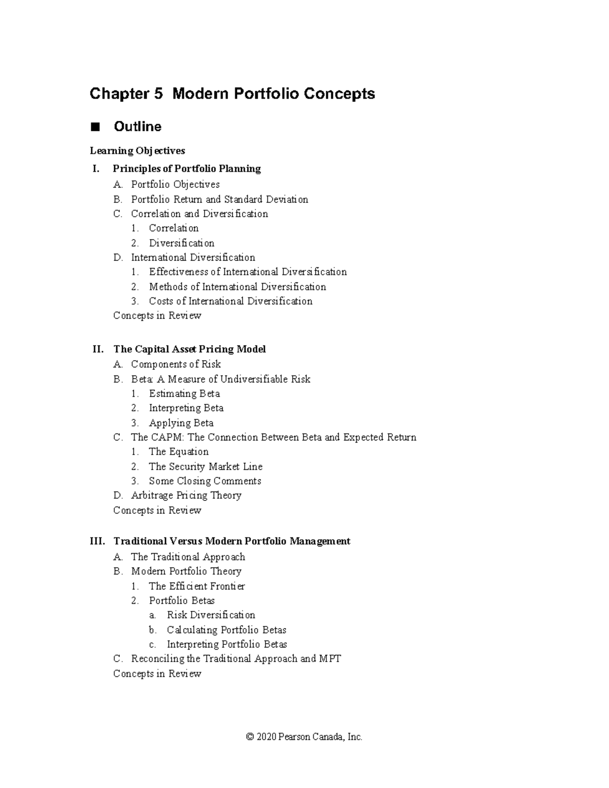 Chapter 5 Solutions - Chapter 5 Modern Portfolio Concepts Outline Learning Objectives I. - Studocu