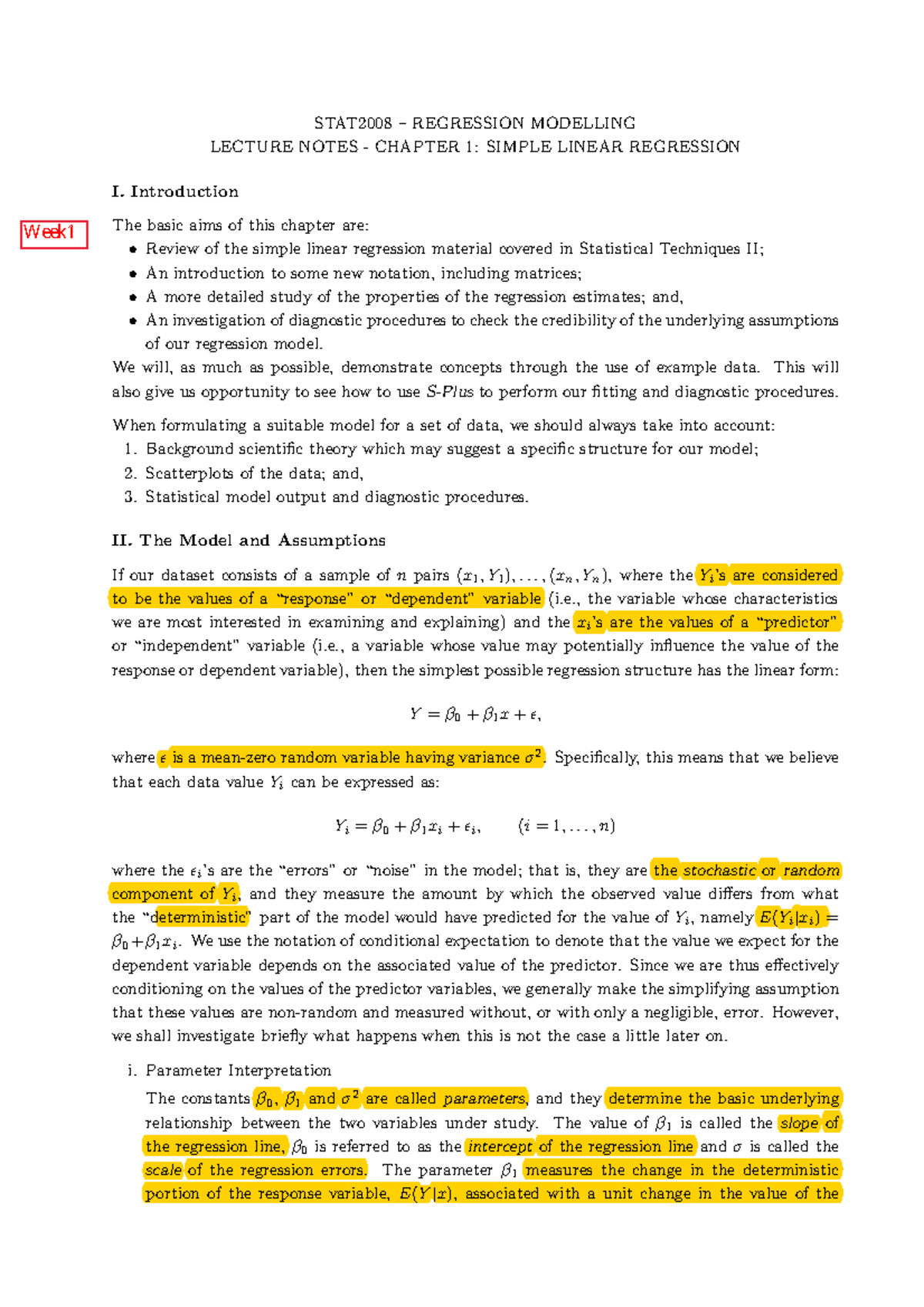 Lecture Notes - Reading Material - STAT2008 – REGRESSION MODELLING ...