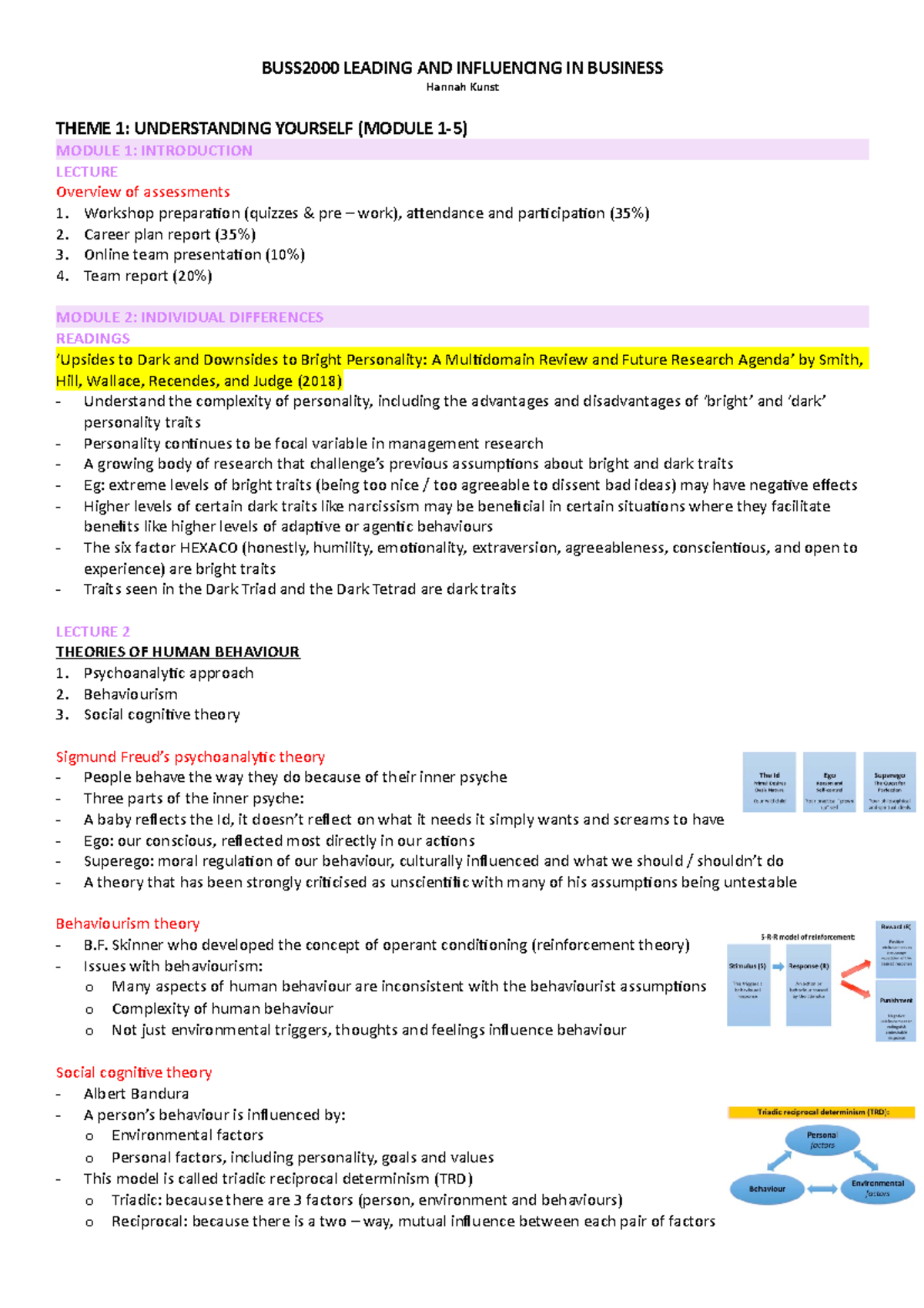 BUSS2000 - Lecture notes 1-6 - BUSS2000 LEADING AND INFLUENCING IN ...