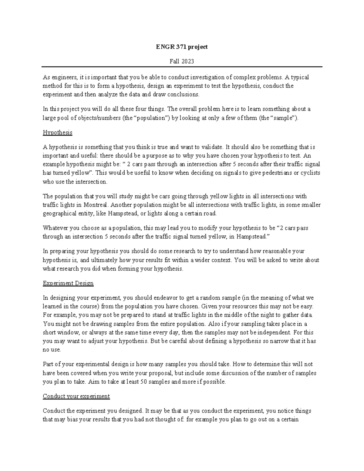 ENGR 371 project fall 2023 Final - ENGR 371 project Fall 2023 As engineers, it is important that ...