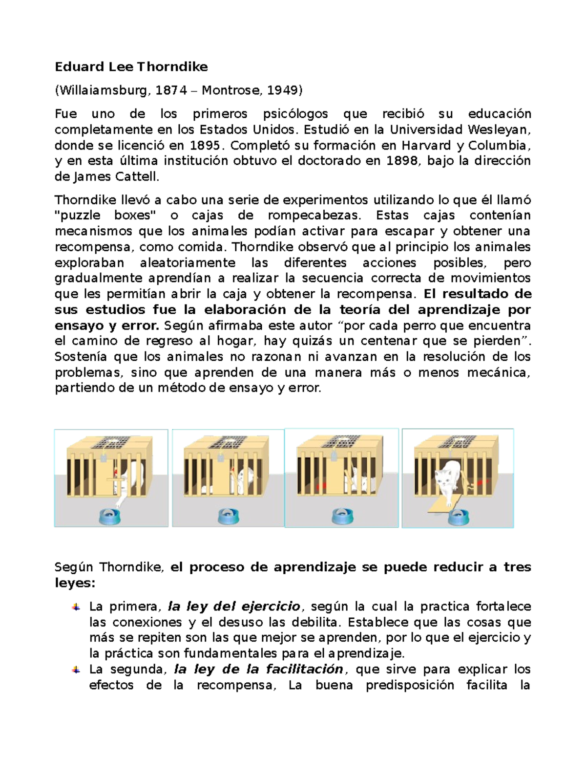 Leyes de Thorndike - Introduccion - Eduard Lee Thorndike (Willaiamsburg ...
