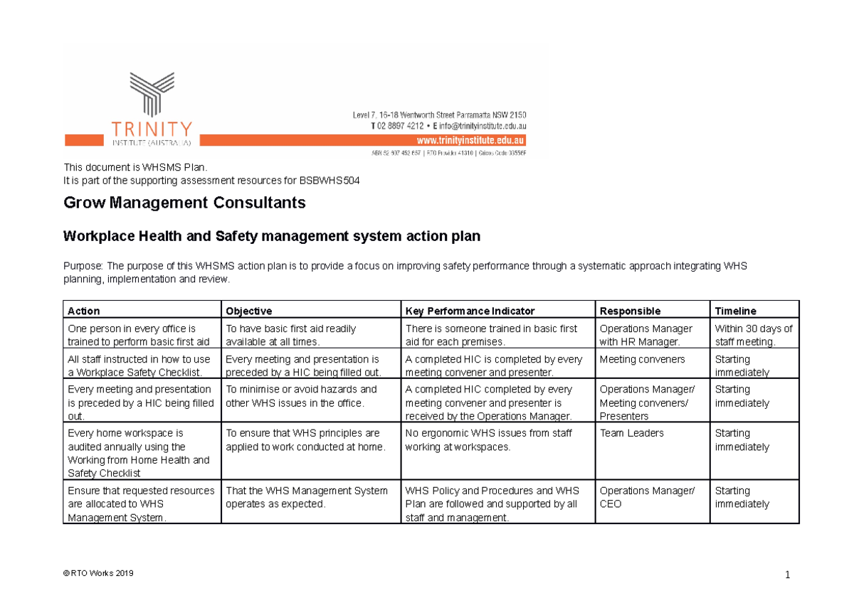 Whsms Plan - business management case study - This document is WHSMS ...