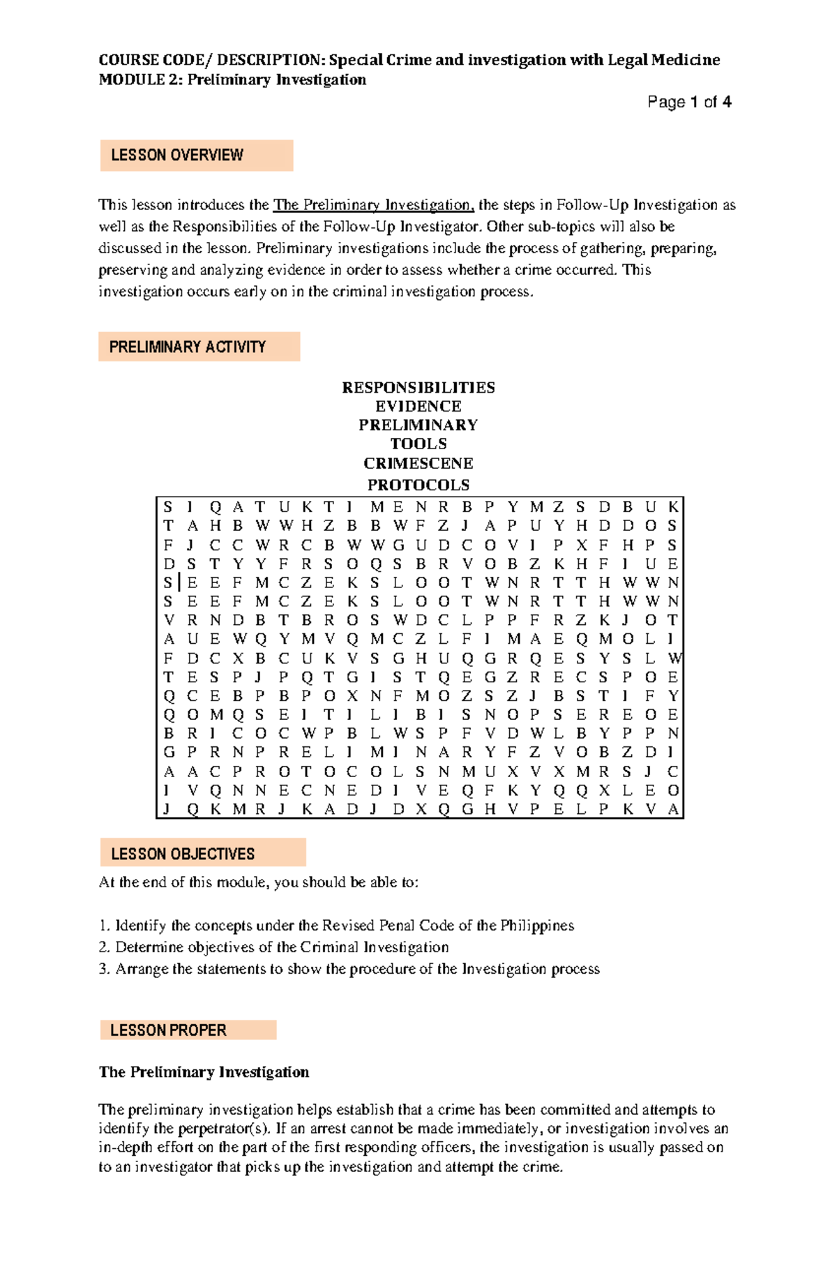 Module 2- Lesson Proper - MODULE 2 : Preliminary Investigation Page 1 ...