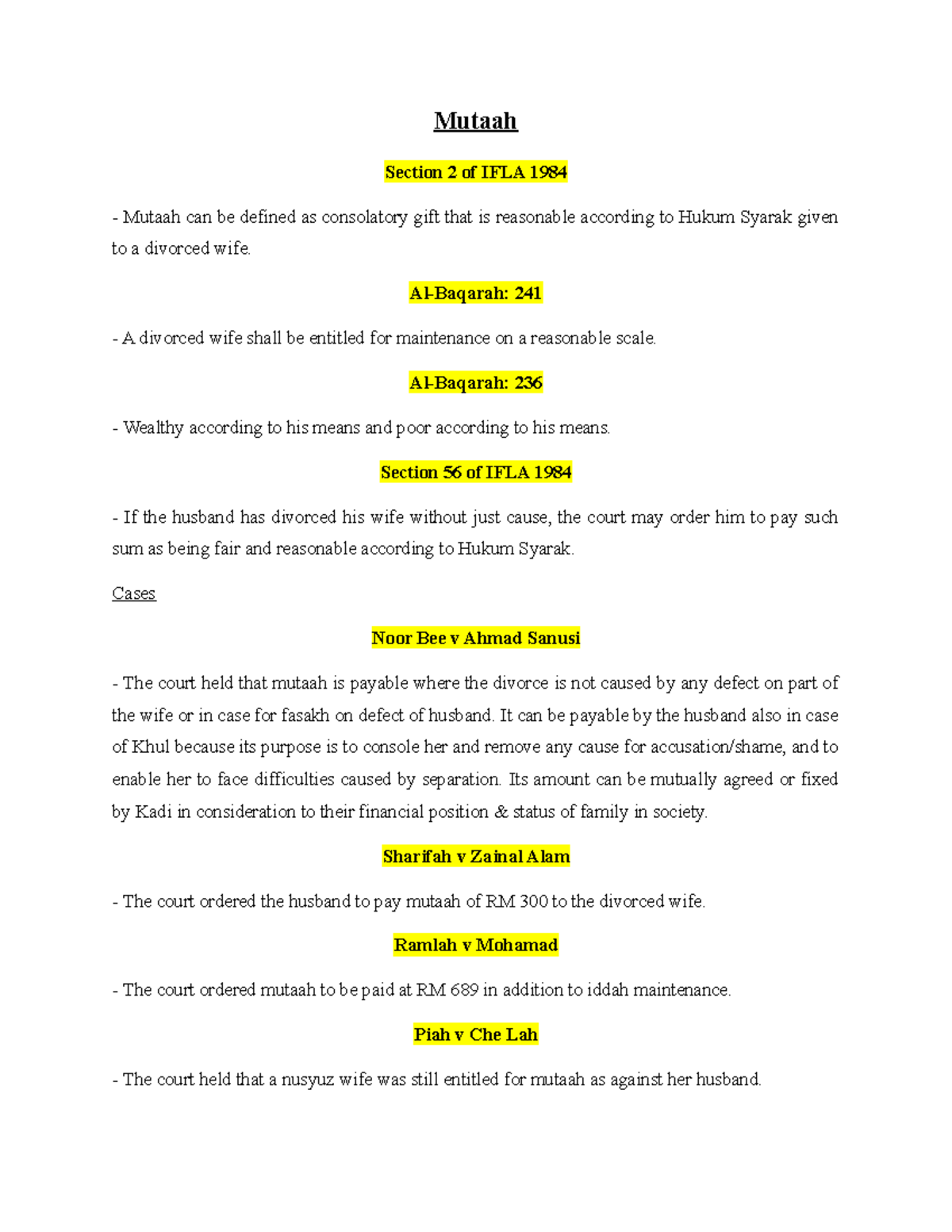 Mutaah Lecture Notes - Mutaah Section 2 of IFLA 1984 - Mutaah can be ...