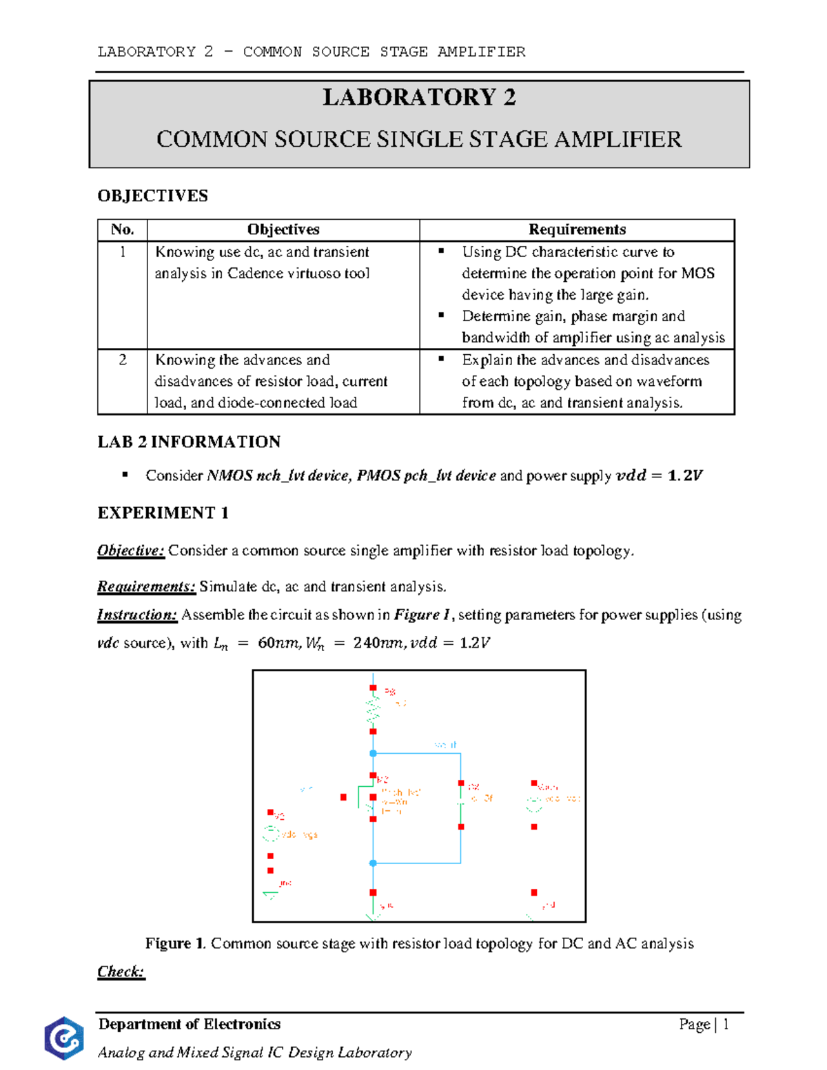 AMS LAB2 - Department of Electronics Page | 1 LABORATORY 2 COMMON ...