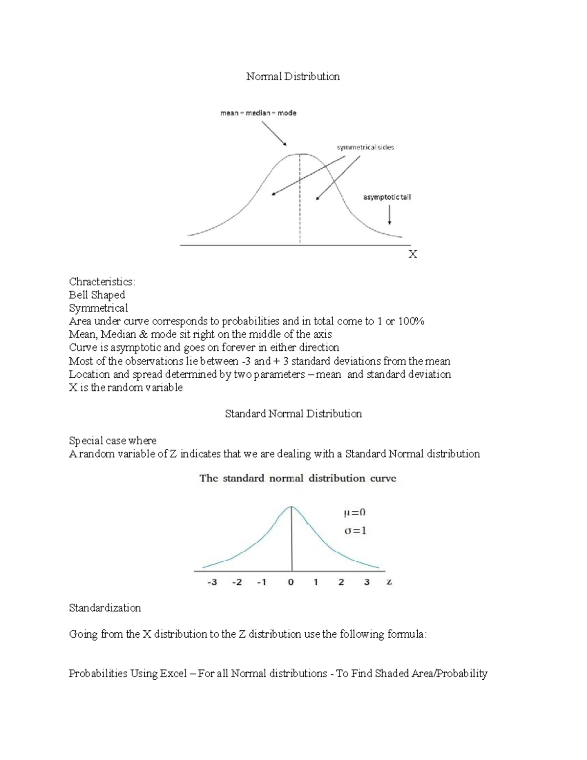 Cheat Sheet Normal Distribution - Normal Distribution X Chracteristics ...