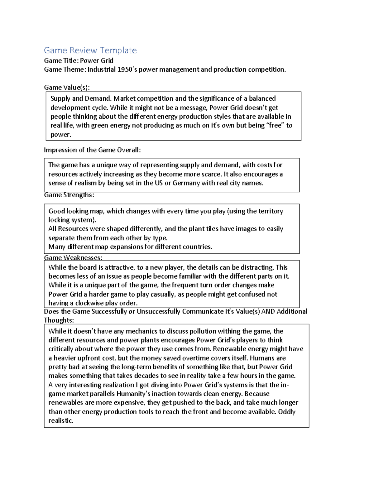 Power Grid Review - Game Review Template Game Title: Power Grid Game ...