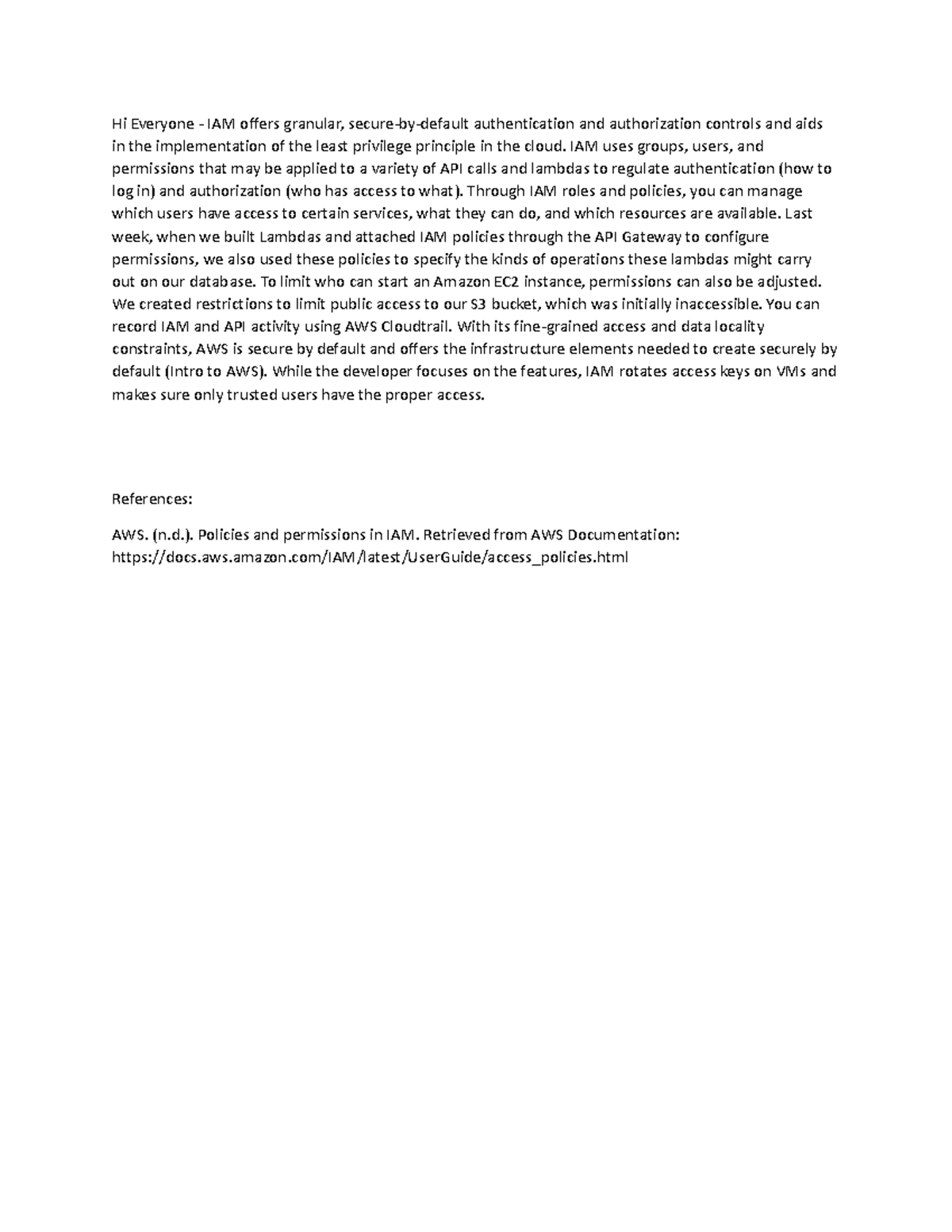 CS 470 6-1 Discussion IAM Roles and Policies - CIS 1350 - Sinclair - Studocu