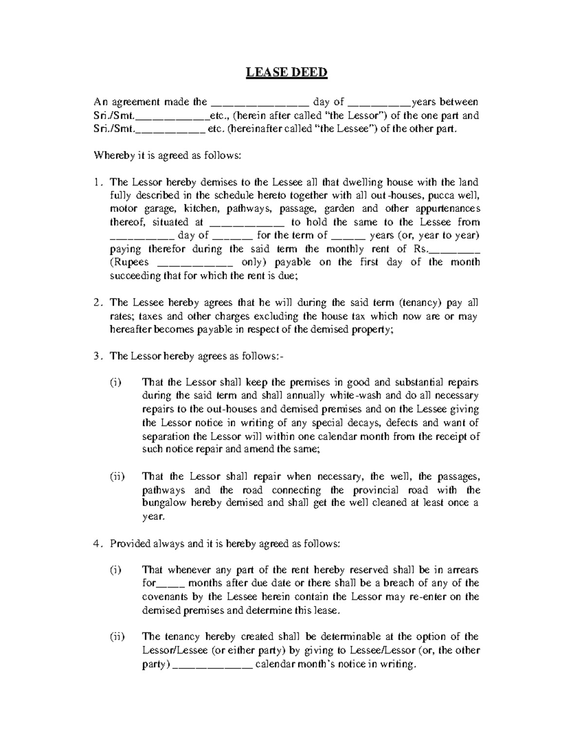 Lease-deed-format - LEASE DEED - LEASE DEED An agreement made the ...