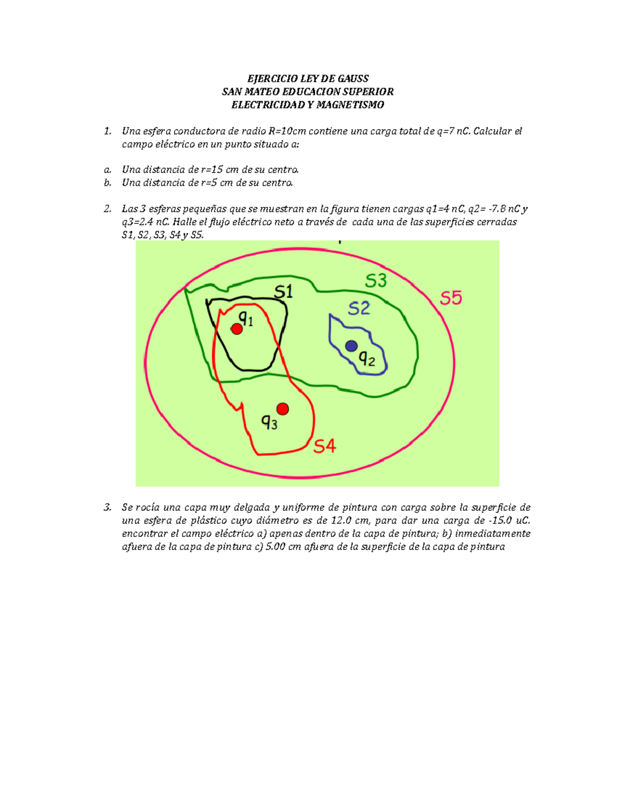 Ejercicios leyes de Gauss para repasar - EJERCICIO LEY DE GAUSS SAN MATEO EDUCACION SUPERIOR ...