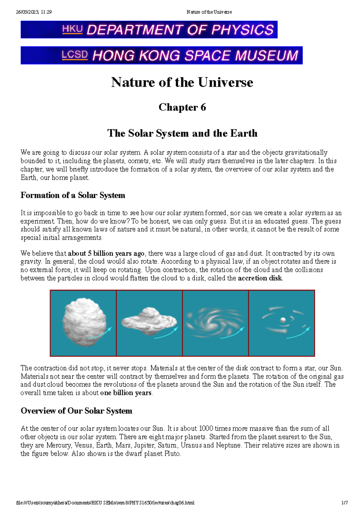 Lec 6 - Lecture note - Nature of the Universe Chapter 6 The Solar ...