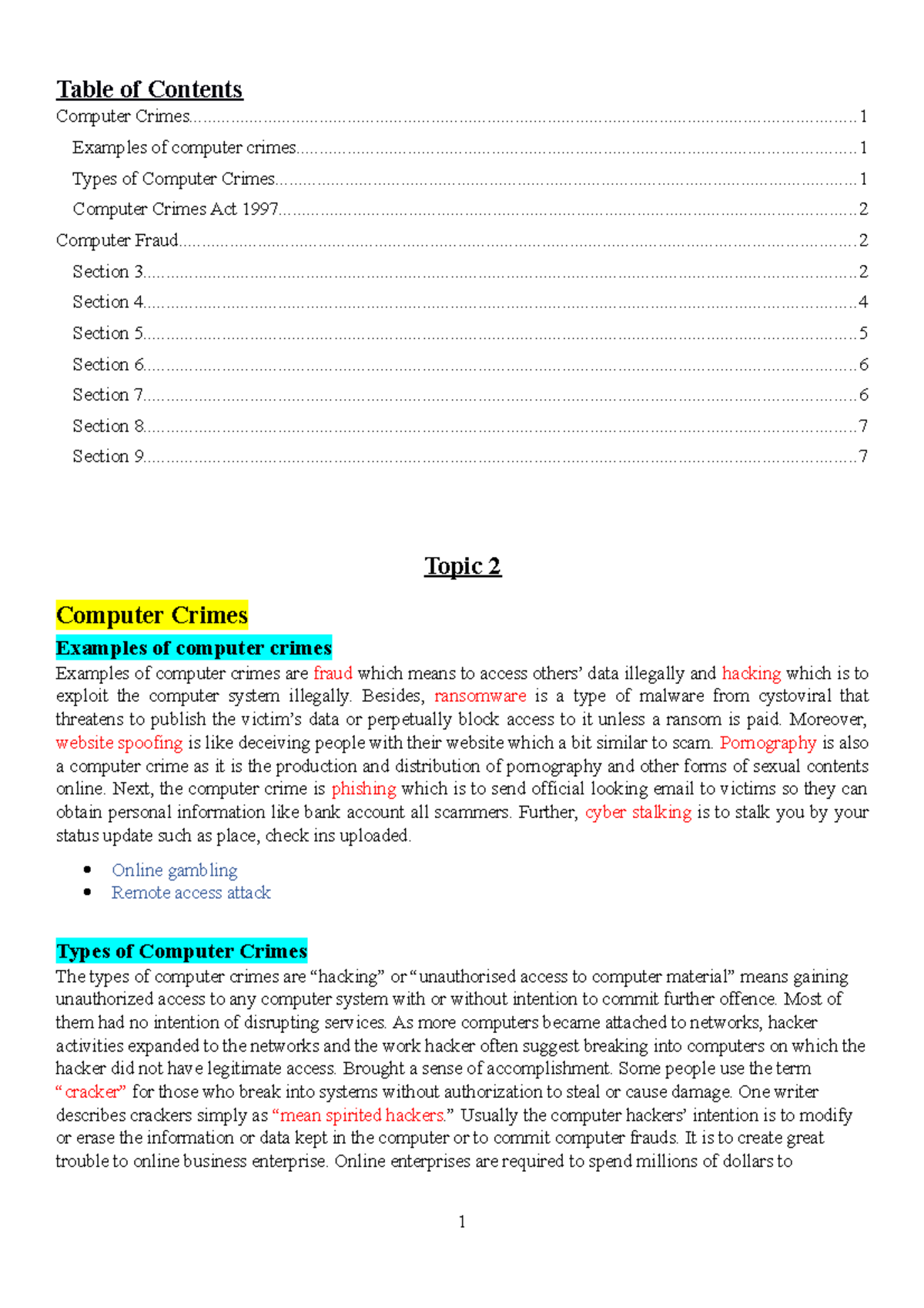 Topic 2- computer crimes fraud ( 3,4,5 - Table of Contents Computer ...