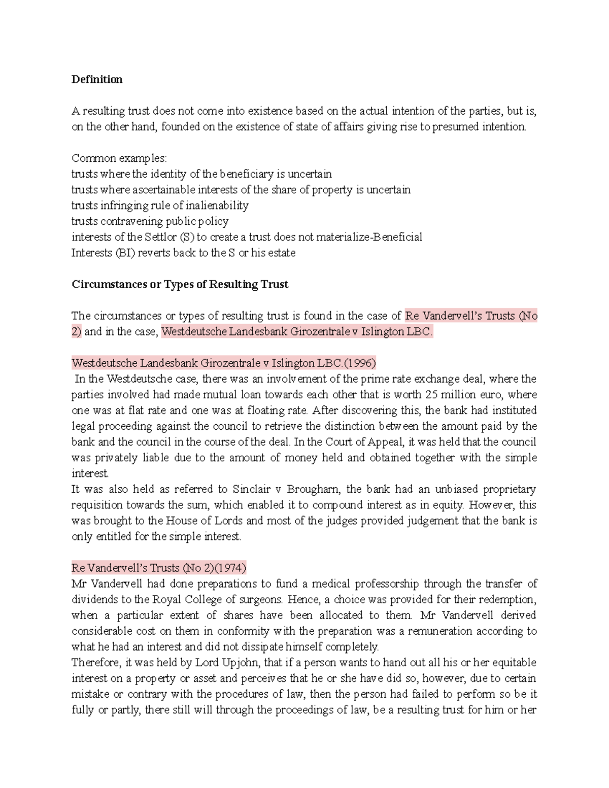 Topic 5 Resulting Trust - Definition A resulting trust does not come ...