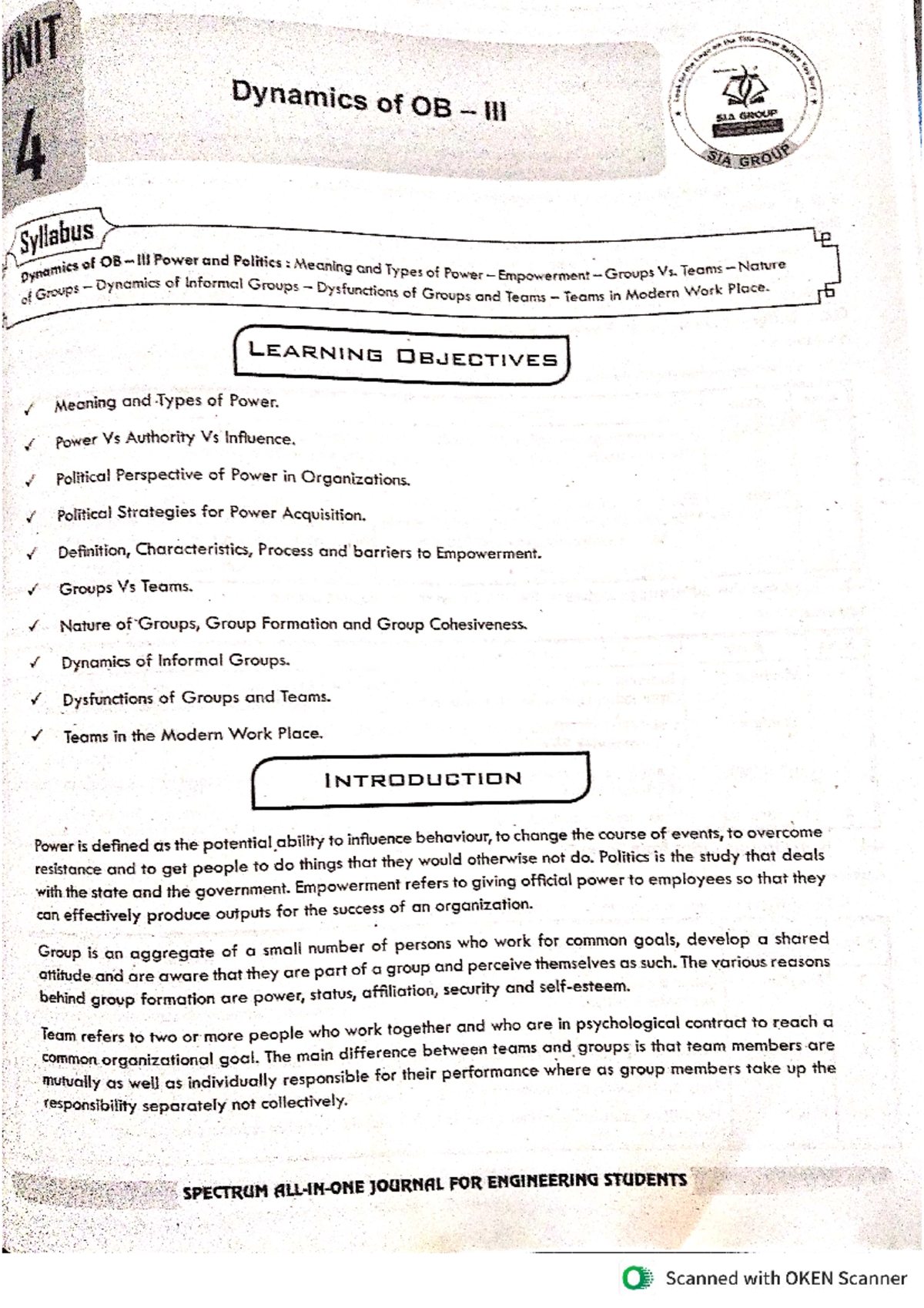 UNIT 4-OB - notes - UNIT Title Cream Dynamics of OB SIA GROUP Syllabus ...