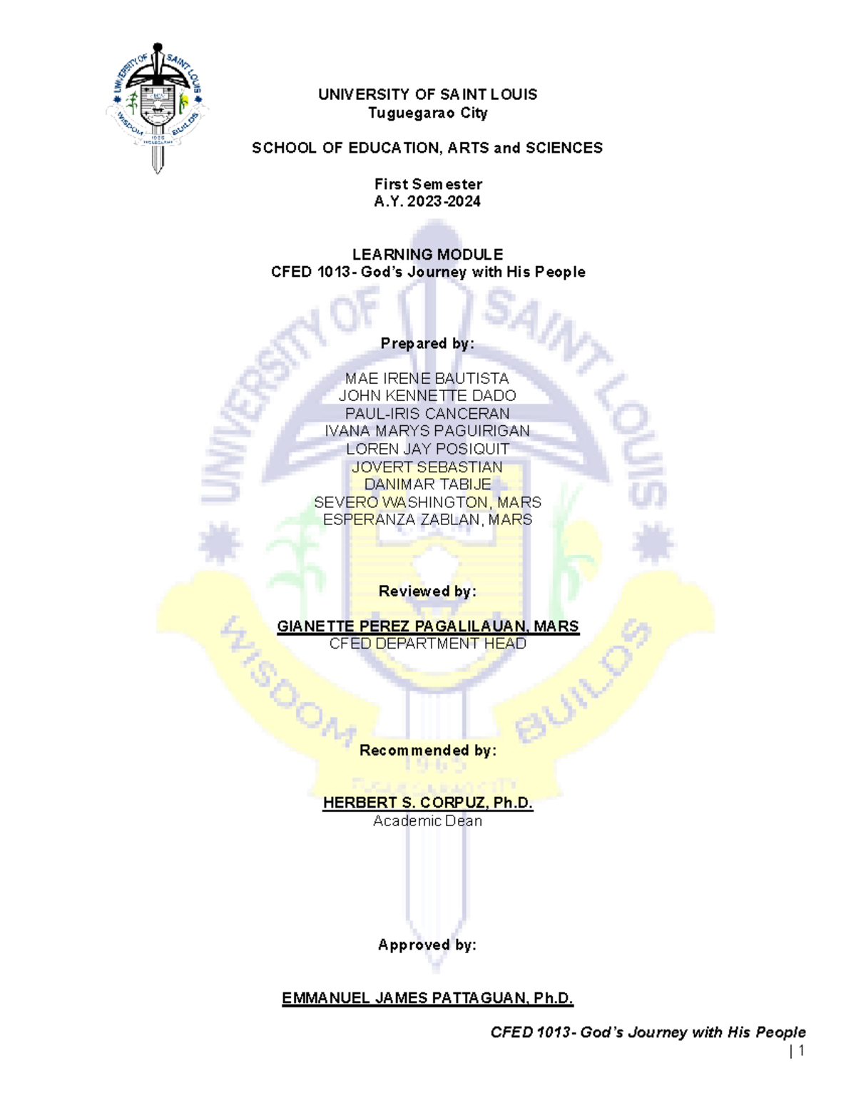 CFED 1013 WEEK 4 Module - kaya niyo 'yan hahaa - ####### CFED 1013 - God’s Journey with His ...