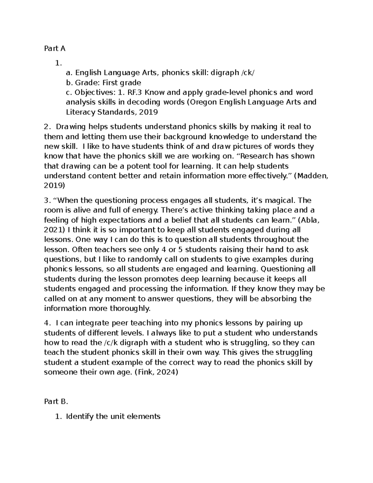 D186 Task 3-Passed - Part A 1. a. English Language Arts, phonics skill ...